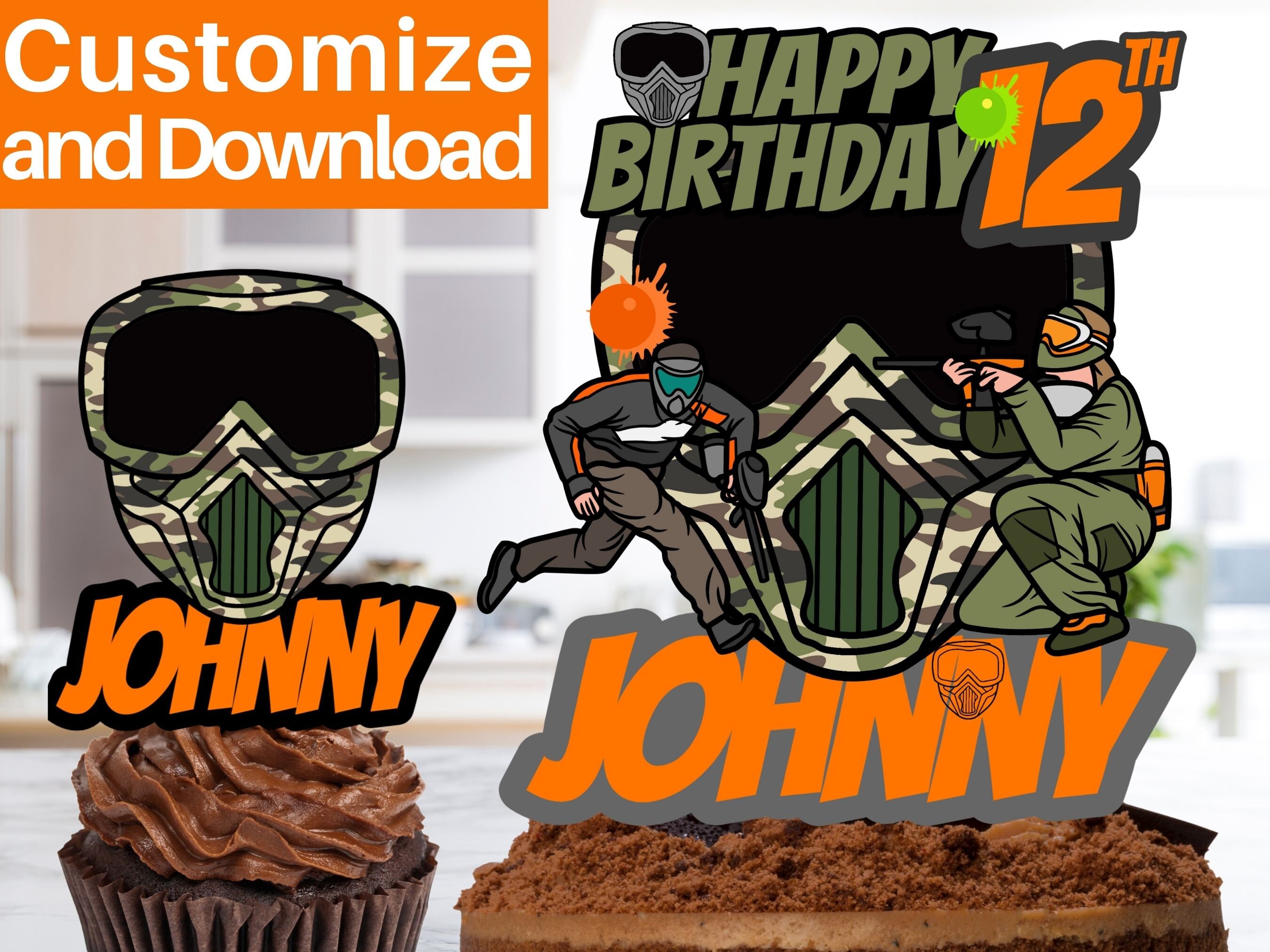 Paintball Cake Topper Bundle Printable Cupcake Camo - Etsy Canada