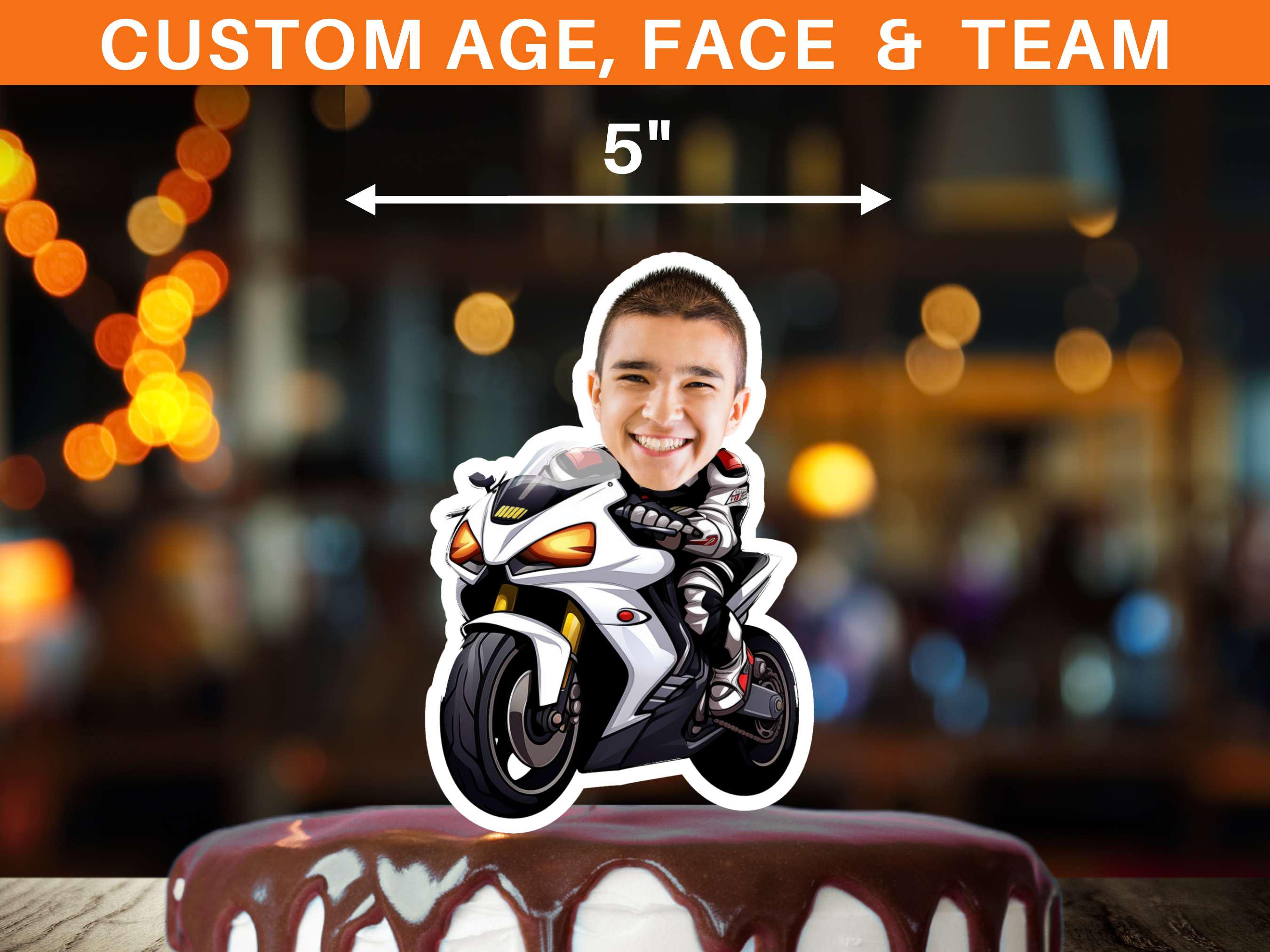 Motorcycle Cake Topper Biker Party Cake Decor With Custom Face Birthday ...