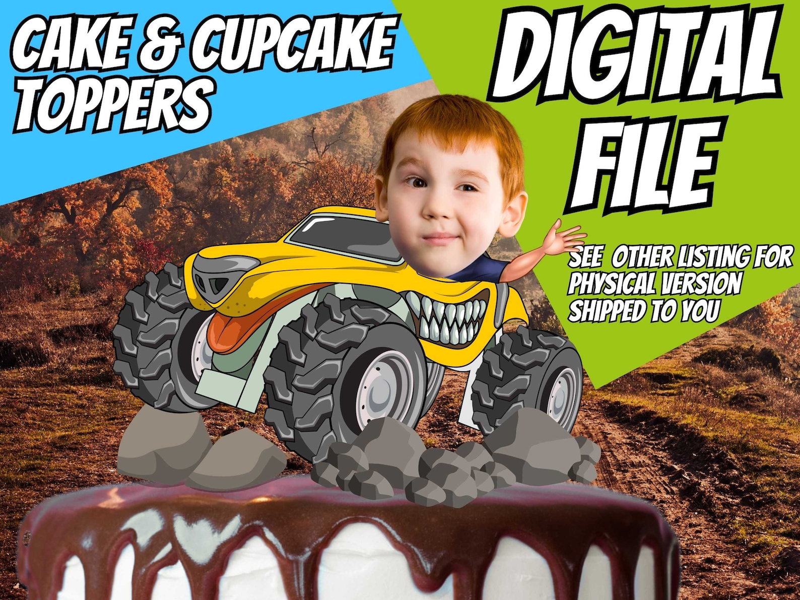Funny Monster Truck Cupcake Toppers Party off Road Monster Truck W ...