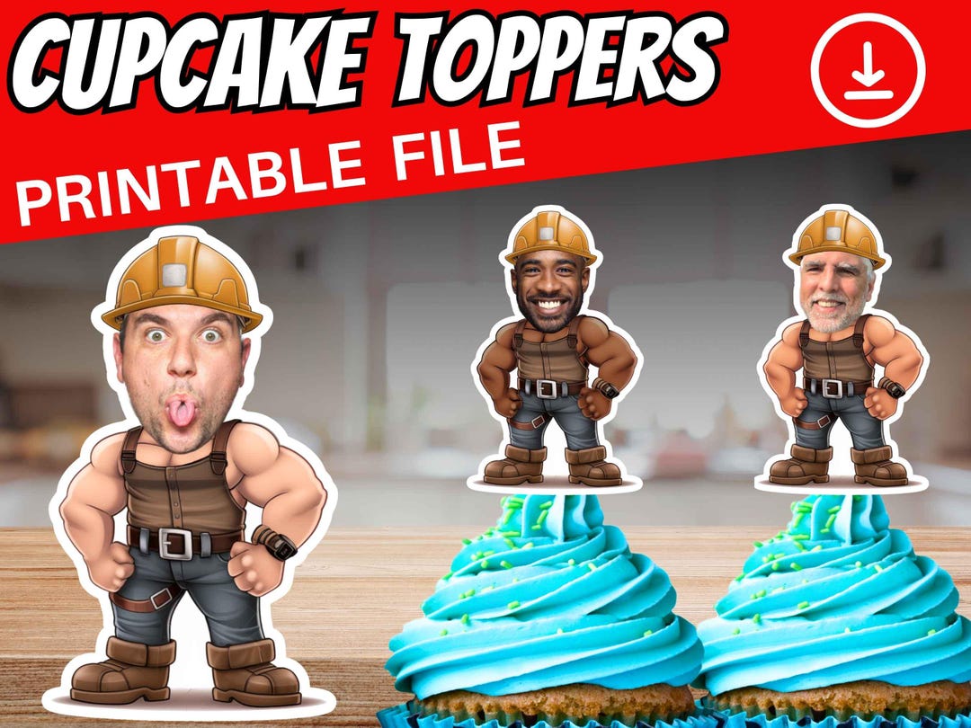 Printable Construction Worker Cupcake Toppers Party Carpenter ...