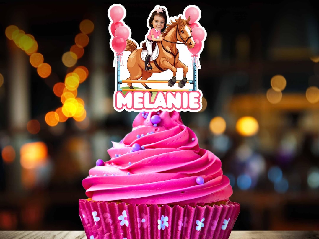 Printable Custom Girls Show Jumping Cupcake Equestrian Birthday Party ...