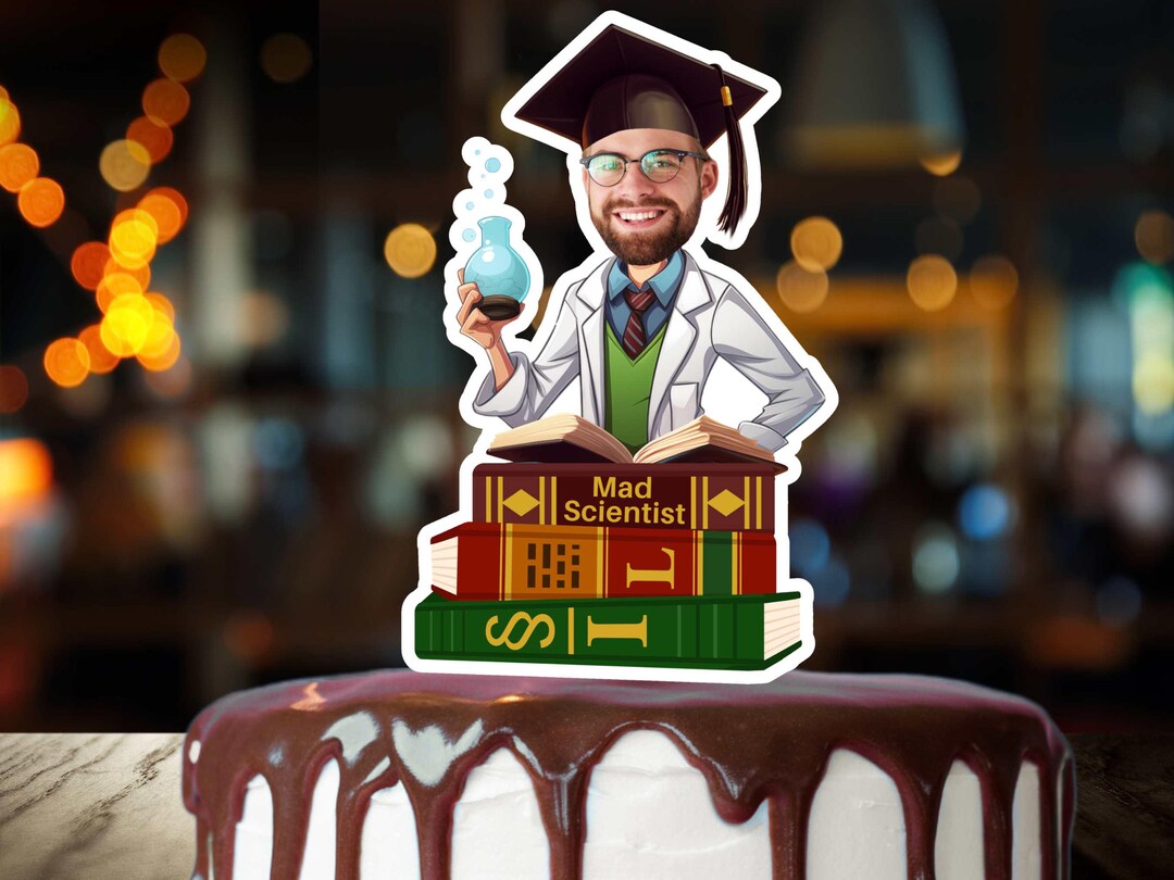Scientist Graduation Cake Toppers Fun Custom Face Decor Biologist ...