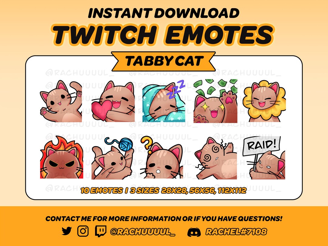 10 TABBY CAT EMOTES for Twitch | Discord | Youtube | Cute Cat Emotes ...