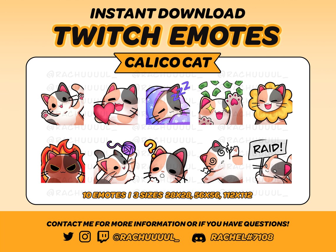 10 CALICO CAT EMOTES for Twitch Discord Youtube Cute Cat Emotes ...