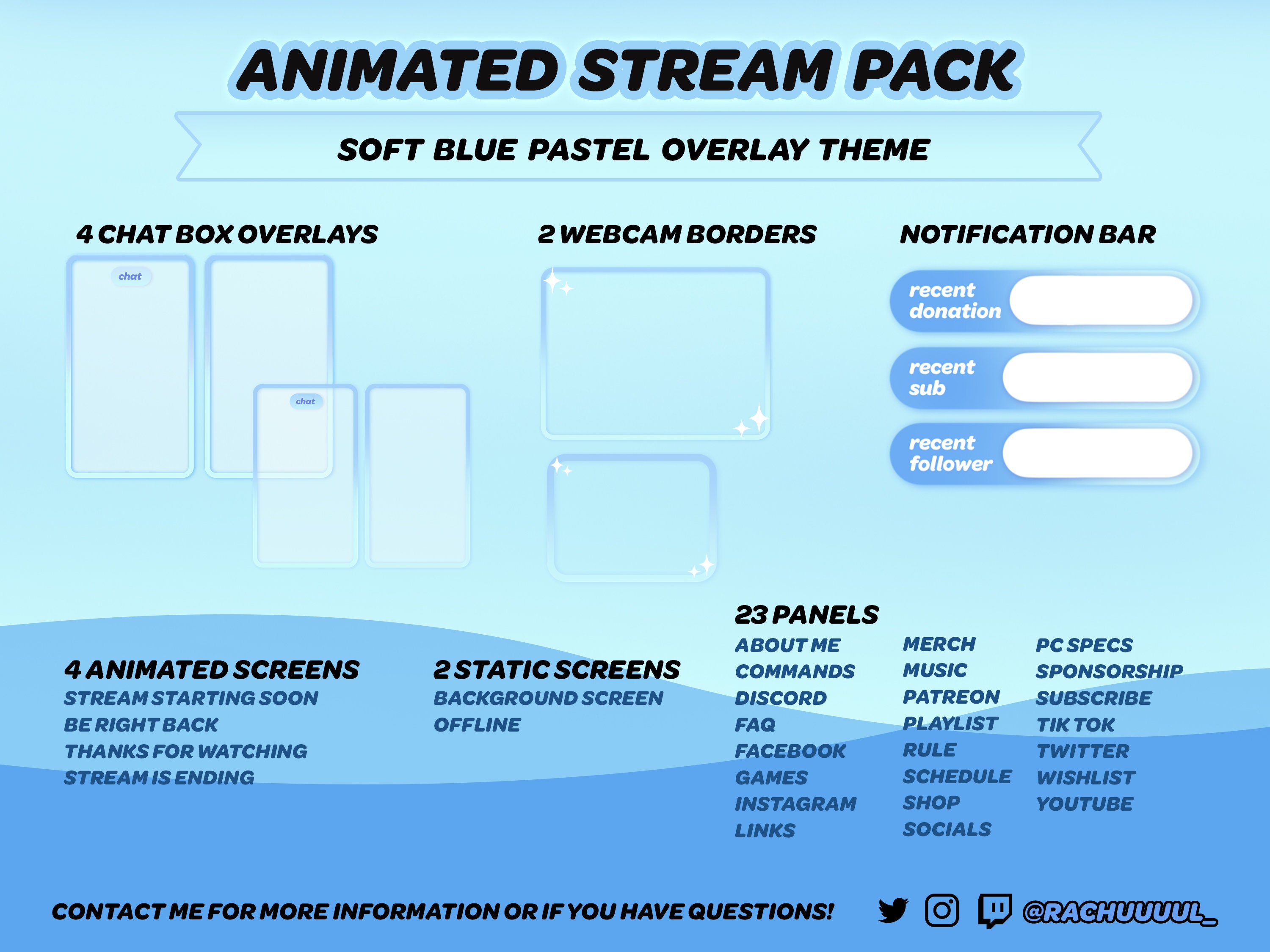 Soft Blue Pastel Minimalistic Twitch Overlays, Panels, and Animated ...