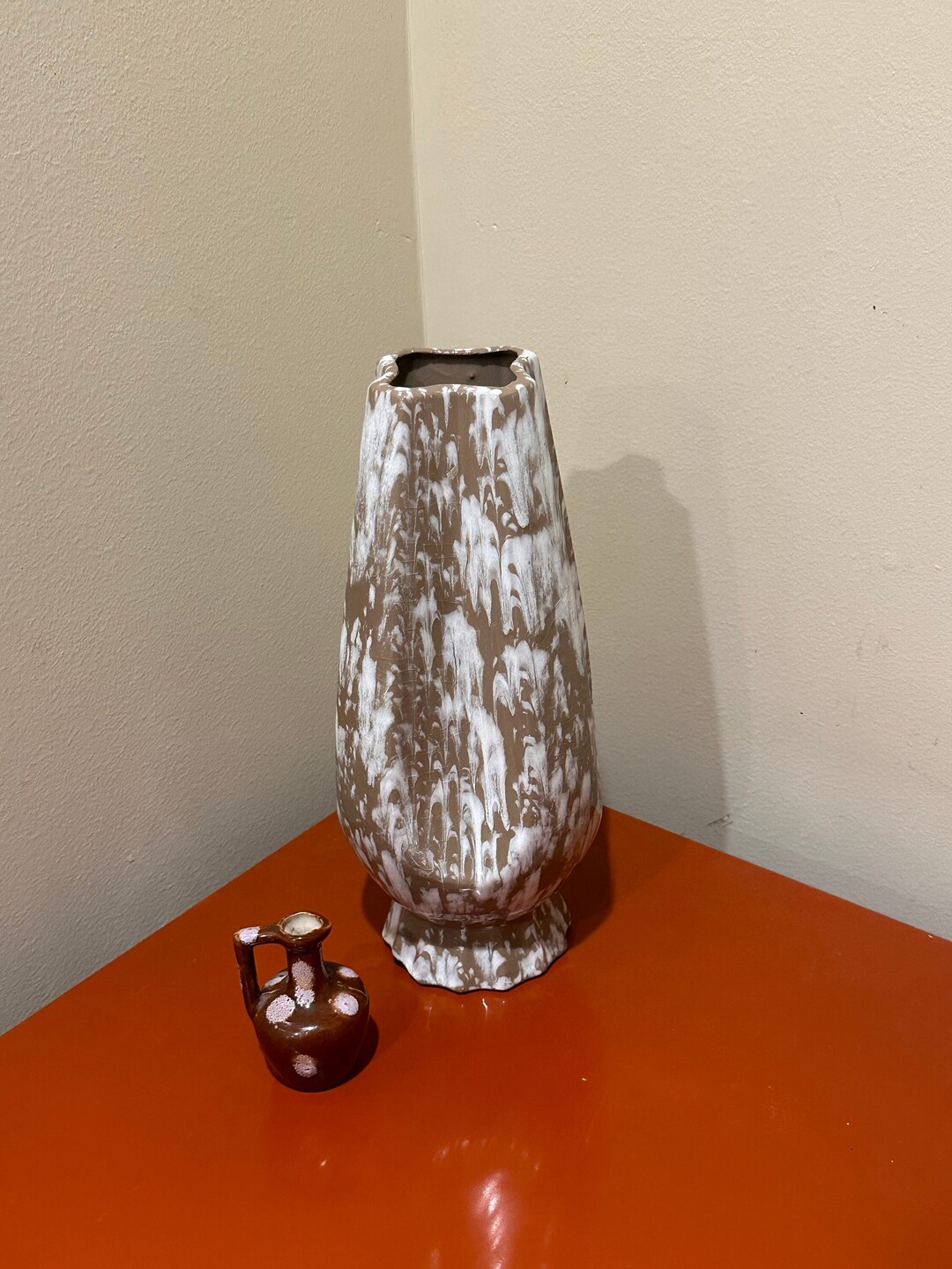 VINTAGE || Splatterware Vase - Brown and White - Etsy