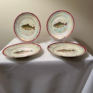 VINTAGE || Victorian Fish Plates With Wall Hangers, Set of 4 - Etsy