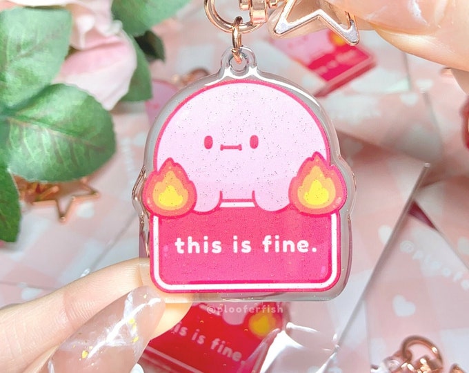 This is Fine. Kirbo Glitter Acrylic Charms Double-sided Keychain Anime ...