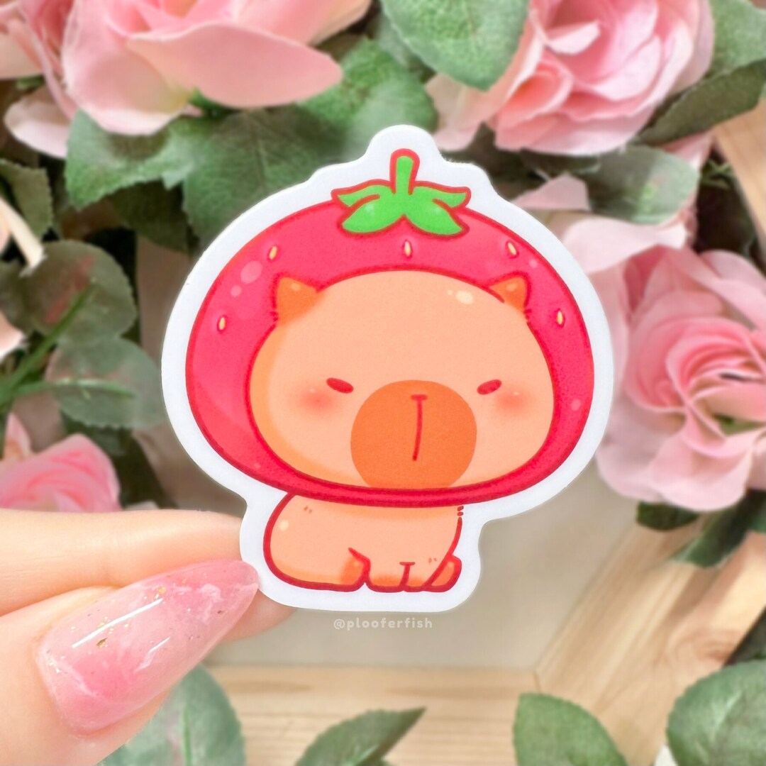 Strawberry Capy Stickers | BUY 3 GET 1 FREE | Cute Glossy Waterproof ...