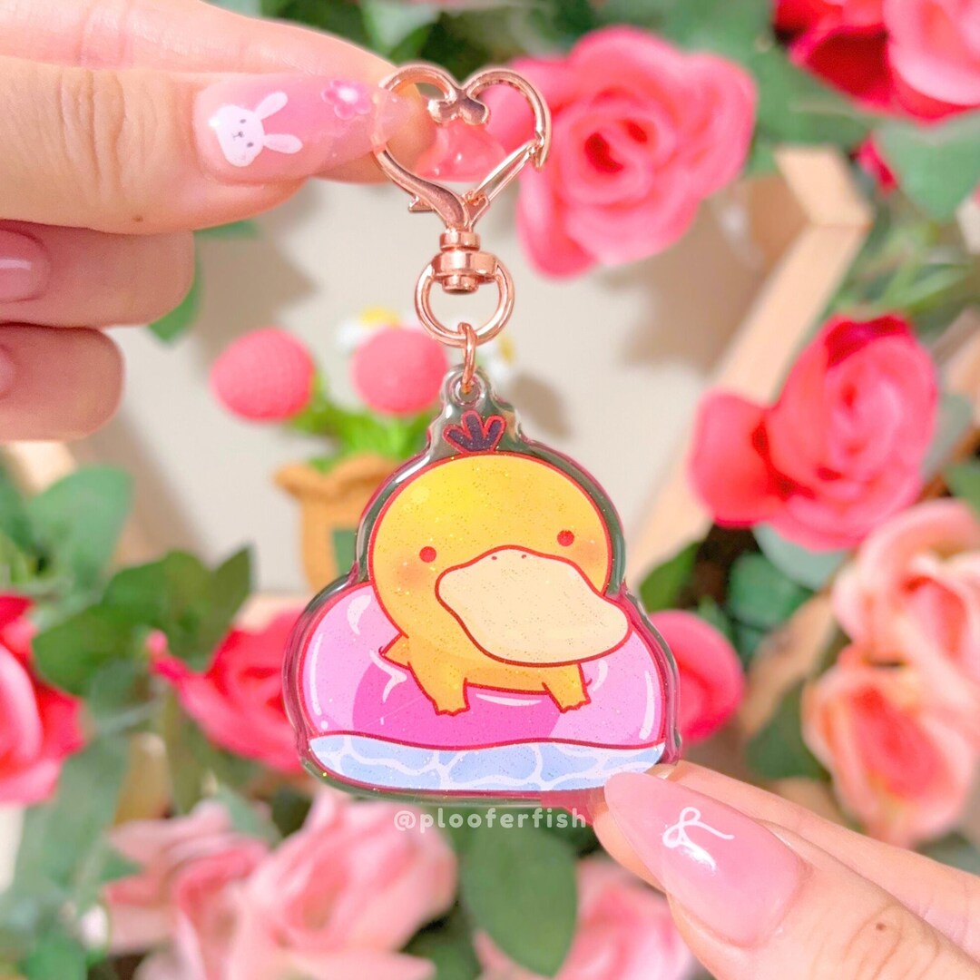 Psyduck in a Floatie Glitter Acrylic Charms Double-sided Keychain Anime ...