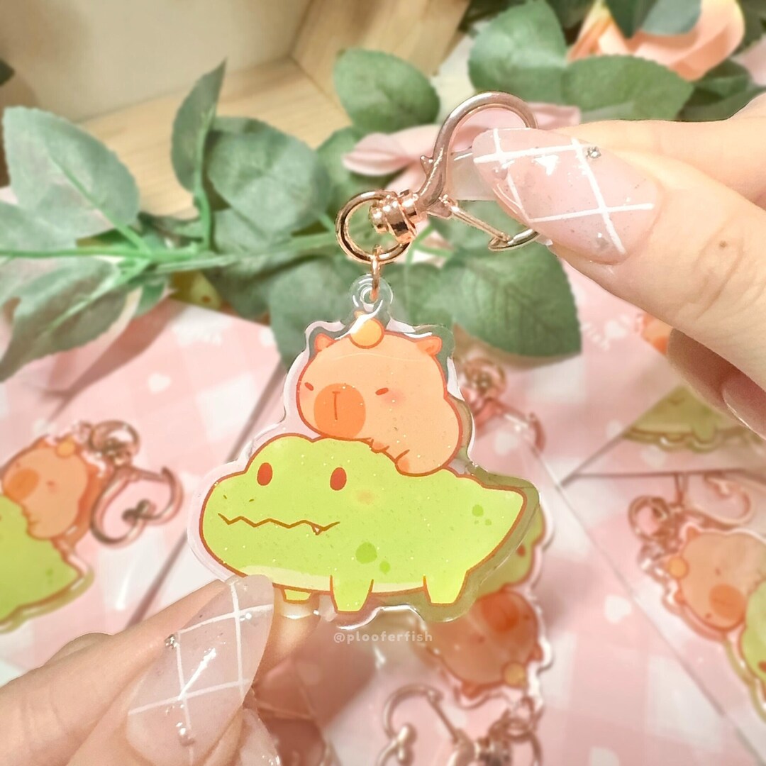 Capy + Croc Glitter Acrylic Charms | Double-sided Keychain | Anime ...