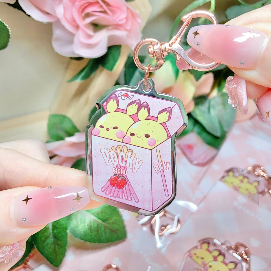 Pichu Pocky Glitter Acrylic Charms | Double-sided Keychain | Anime ...