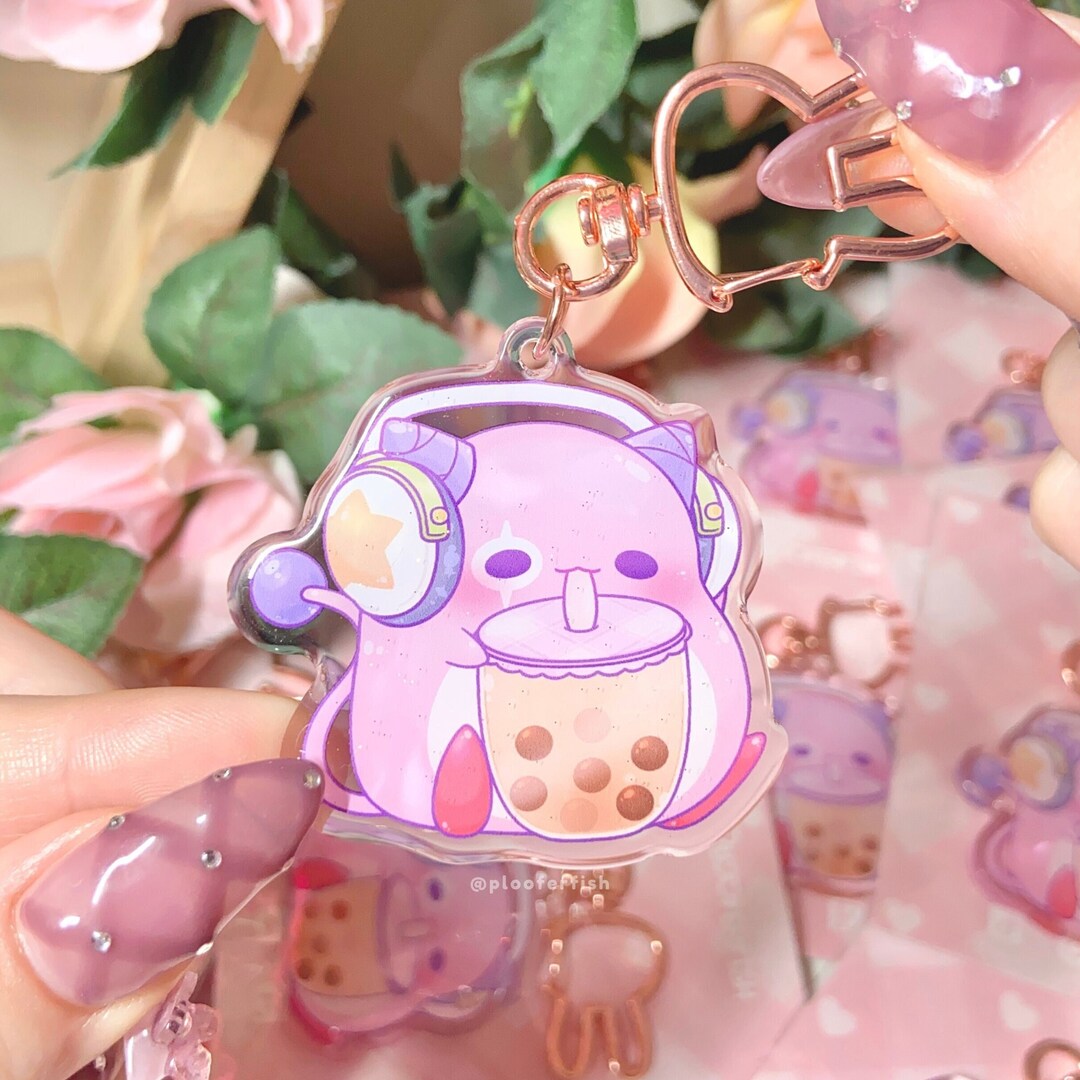 Maplestory Pink Bean + Boba Glitter Acrylic Charms | Double-sided ...