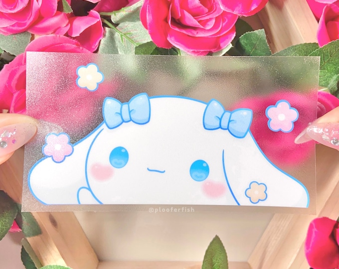 White Fluffy Cinna Dog Large Peeker Stickers Cute Glossy Waterproof ...