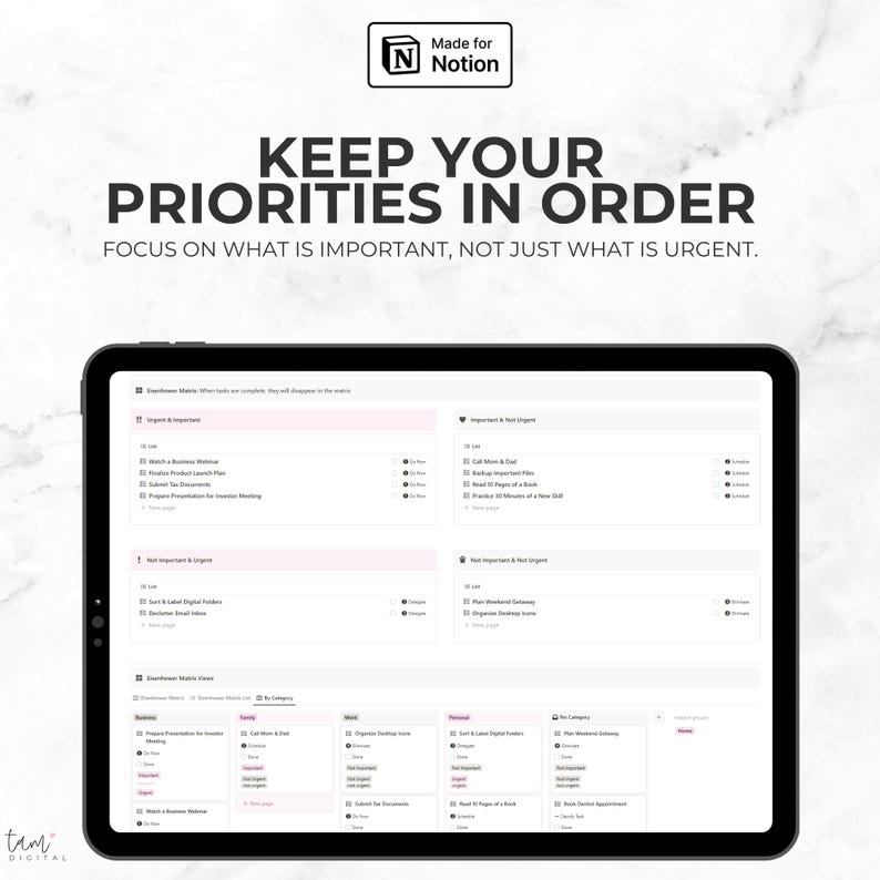 Notion Template Eisenhower Matrix, Decision Matrix, Productivity ...