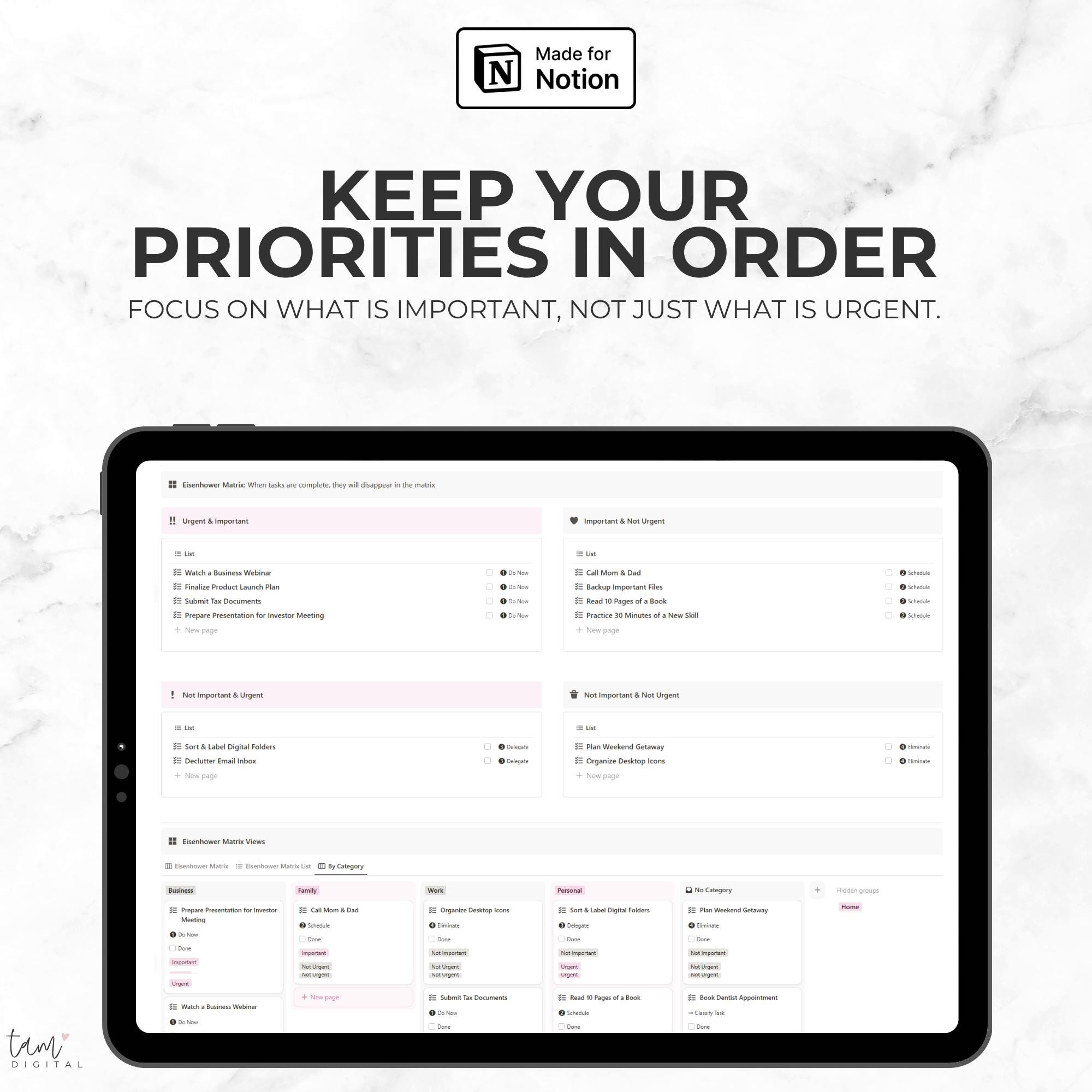Notion Template Eisenhower Matrix, Decision Matrix, Productivity ...
