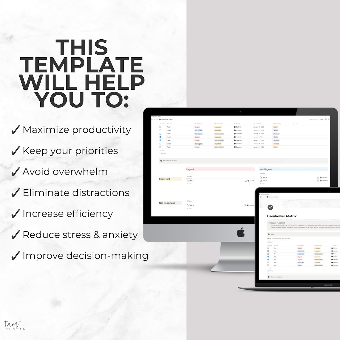 Notion Template Eisenhower Matrix, Decision Matrix, Notion Dashboard ...
