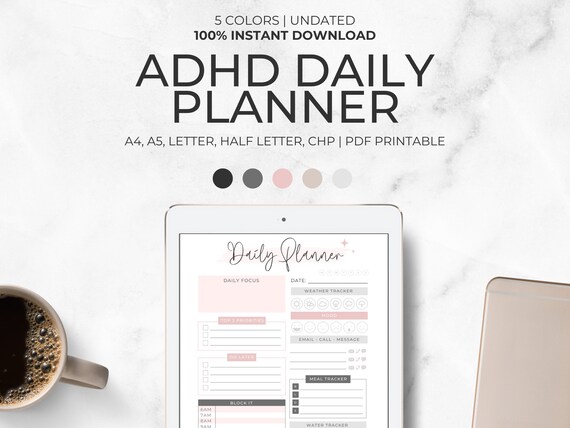 ADHD Daily Planner Printable Undated ADHD Planner for Adults - Etsy