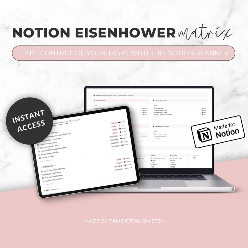 Notion Eisenhower Matrix Template | Task Manager Dashboard | Priority Matrix Tracker | Digital ...