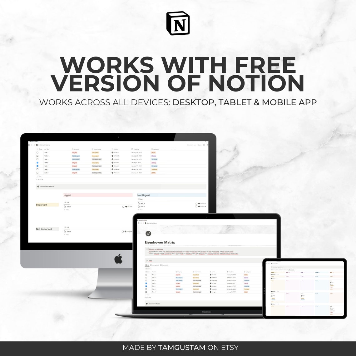 Notion Template Eisenhower Matrix, Decision Matrix, Notion Dashboard ...