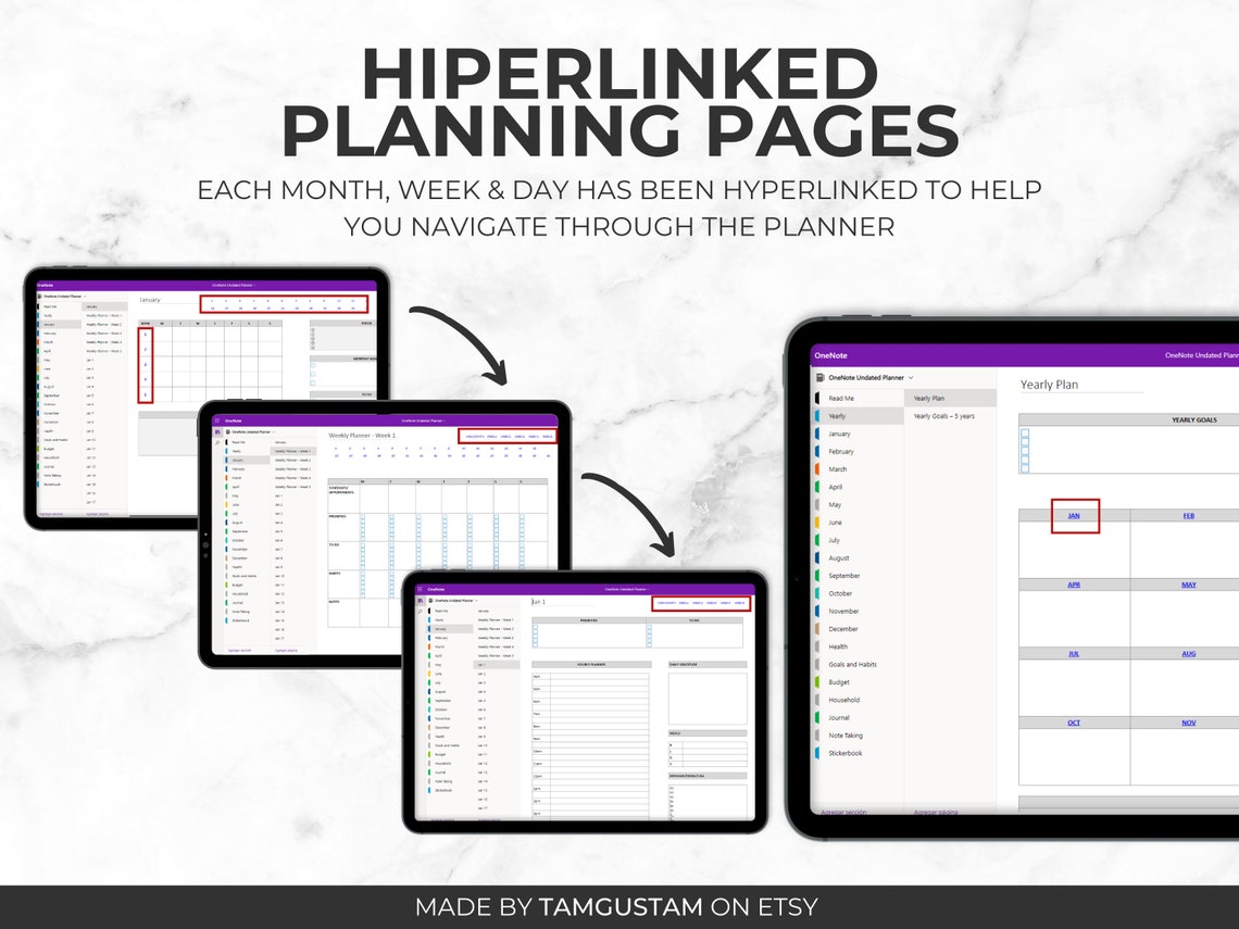 Onenote Digital Planner Undated HYPERLINKED Onenote Planner - Etsy