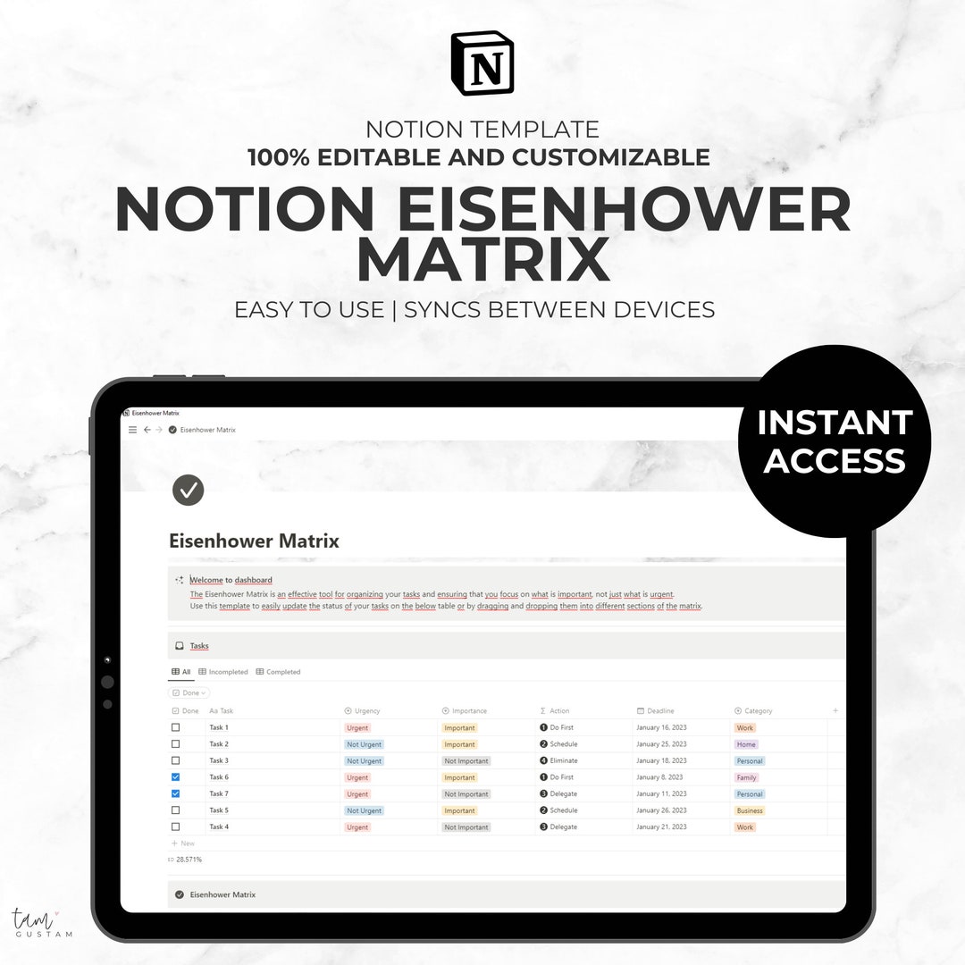 Notion Template Eisenhower Matrix, Decision Matrix, Notion Dashboard ...