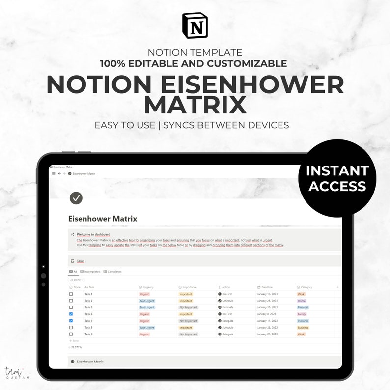 Notion Template Eisenhower Matrix, Decision Matrix, Notion Dashboard ...