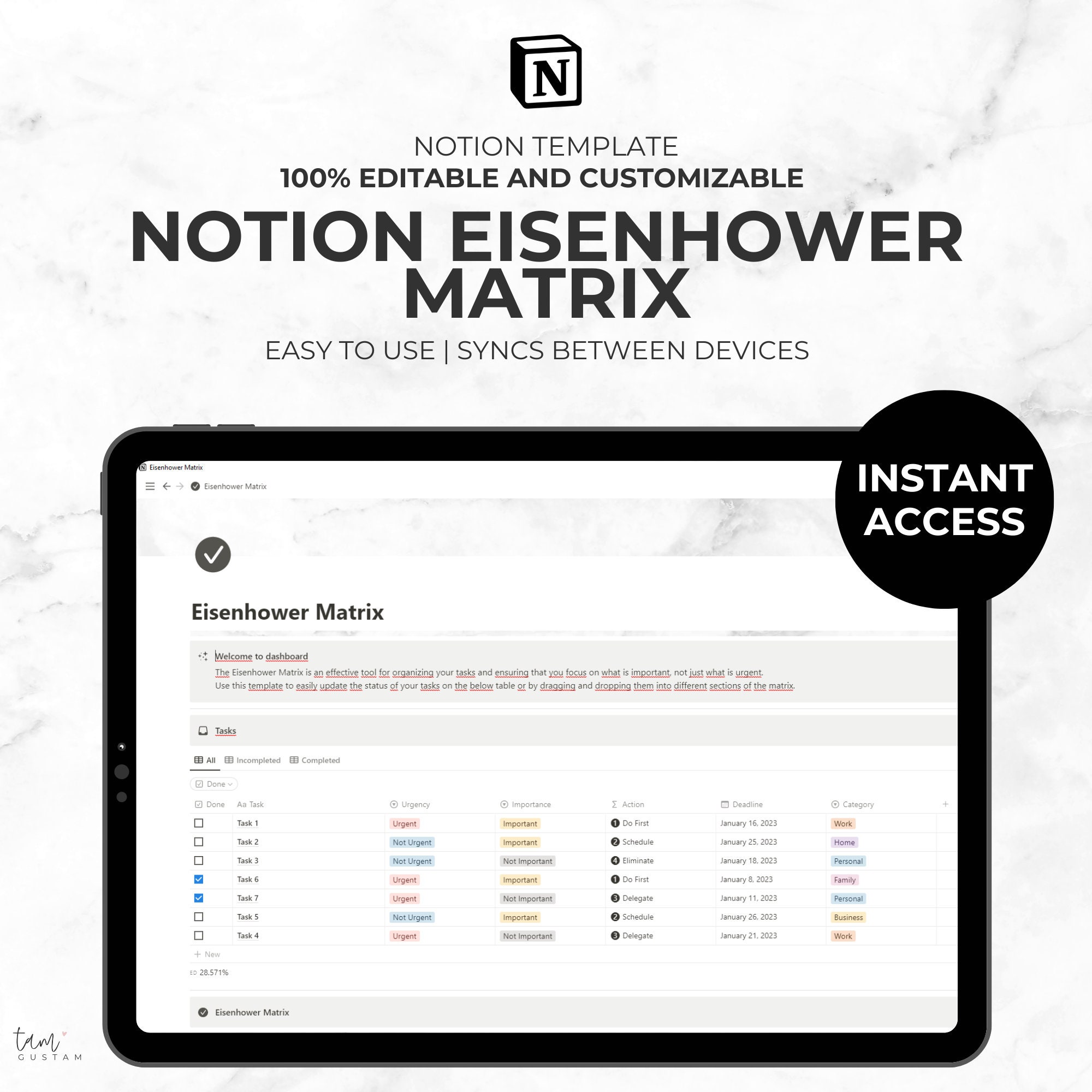 Notion Template Eisenhower Matrix, Decision Matrix, Notion Dashboard ...