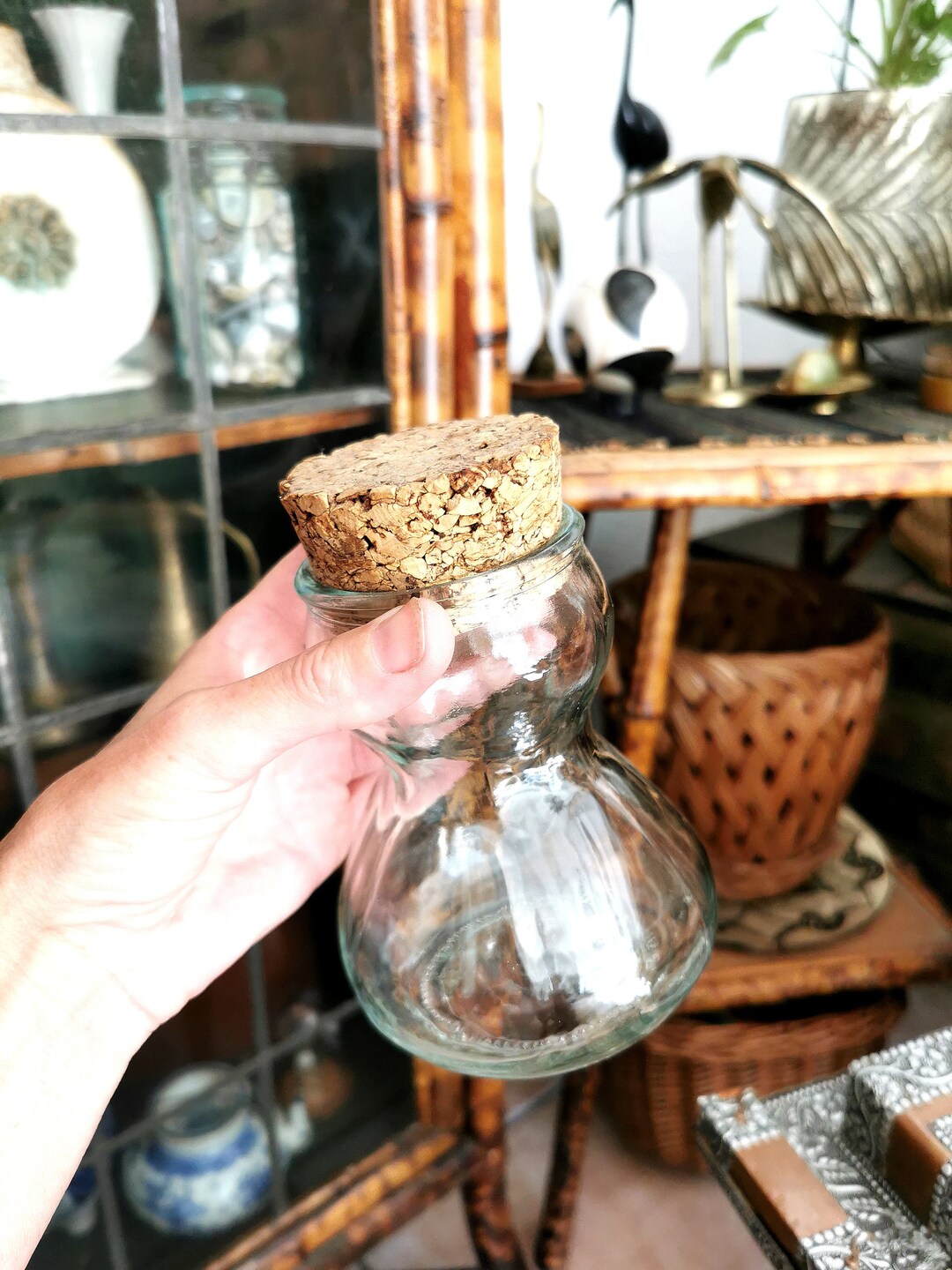Vintage 1970's Hourglass Shaped Glass and Cork Canister Jar - Etsy
