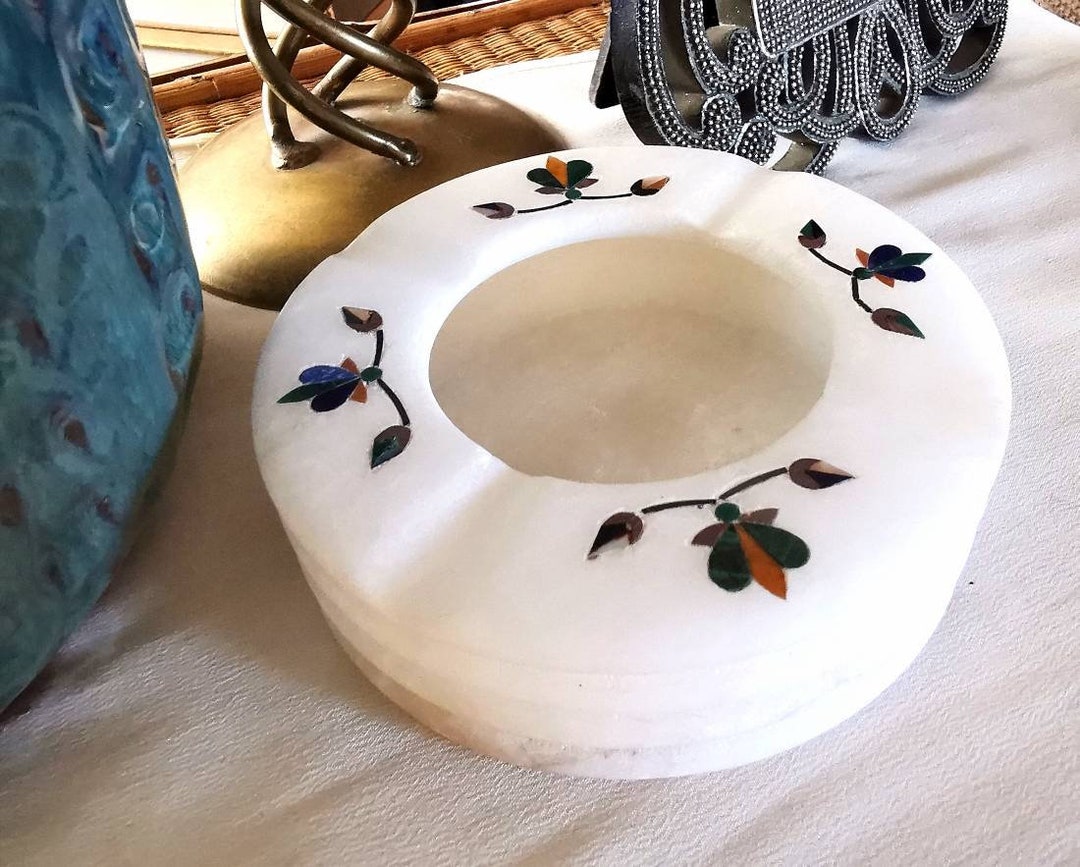 Vintage 90's White Quartz and Mother of Pearl Inlay Ashtray - Etsy