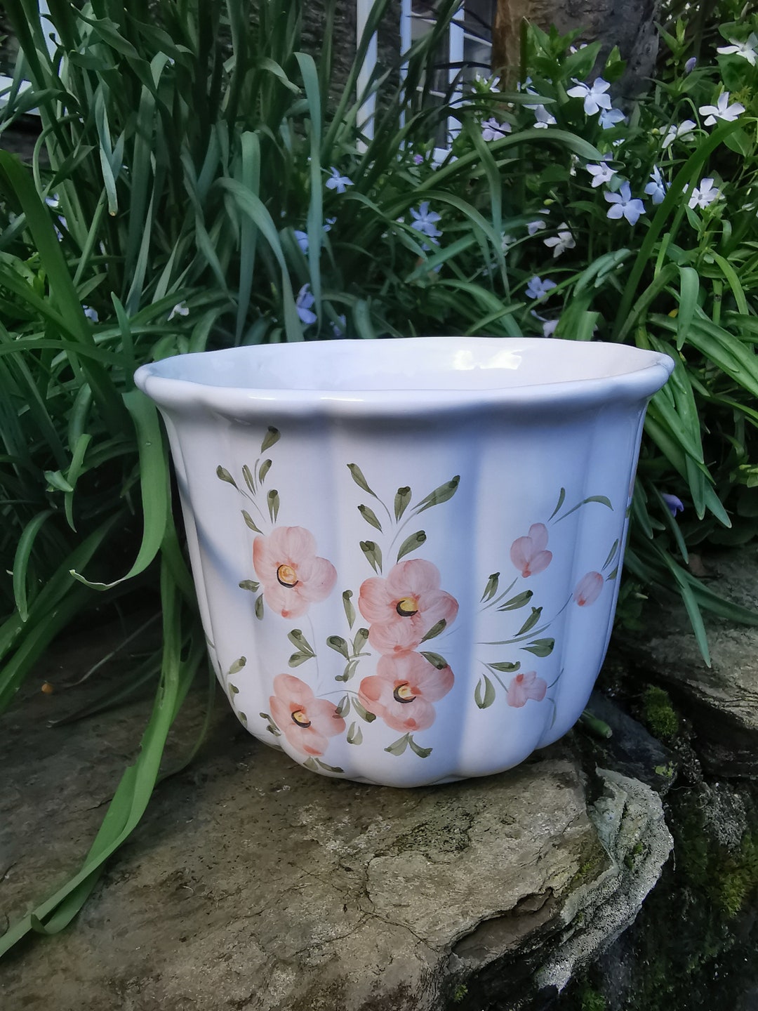 Vintage 80s/90's Medium Sized Plant Pot Indoor Peach Flowers Planter - Etsy