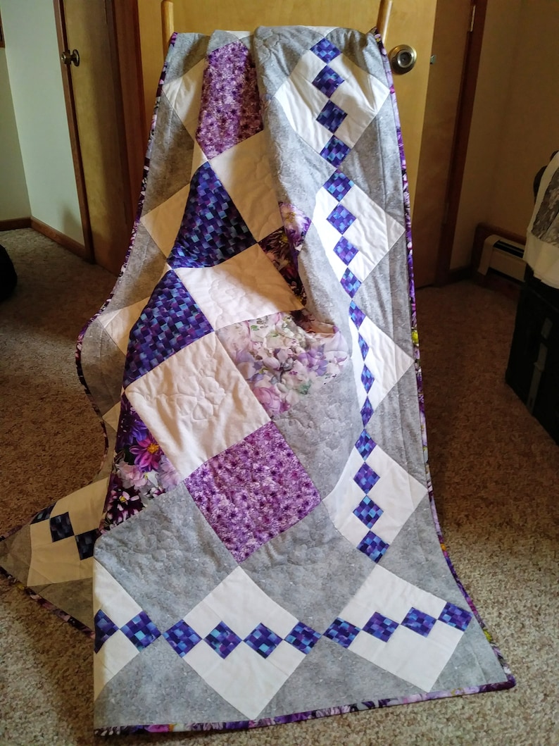 Pretty Purple Handmade Quilt With Blue and Gray - Etsy