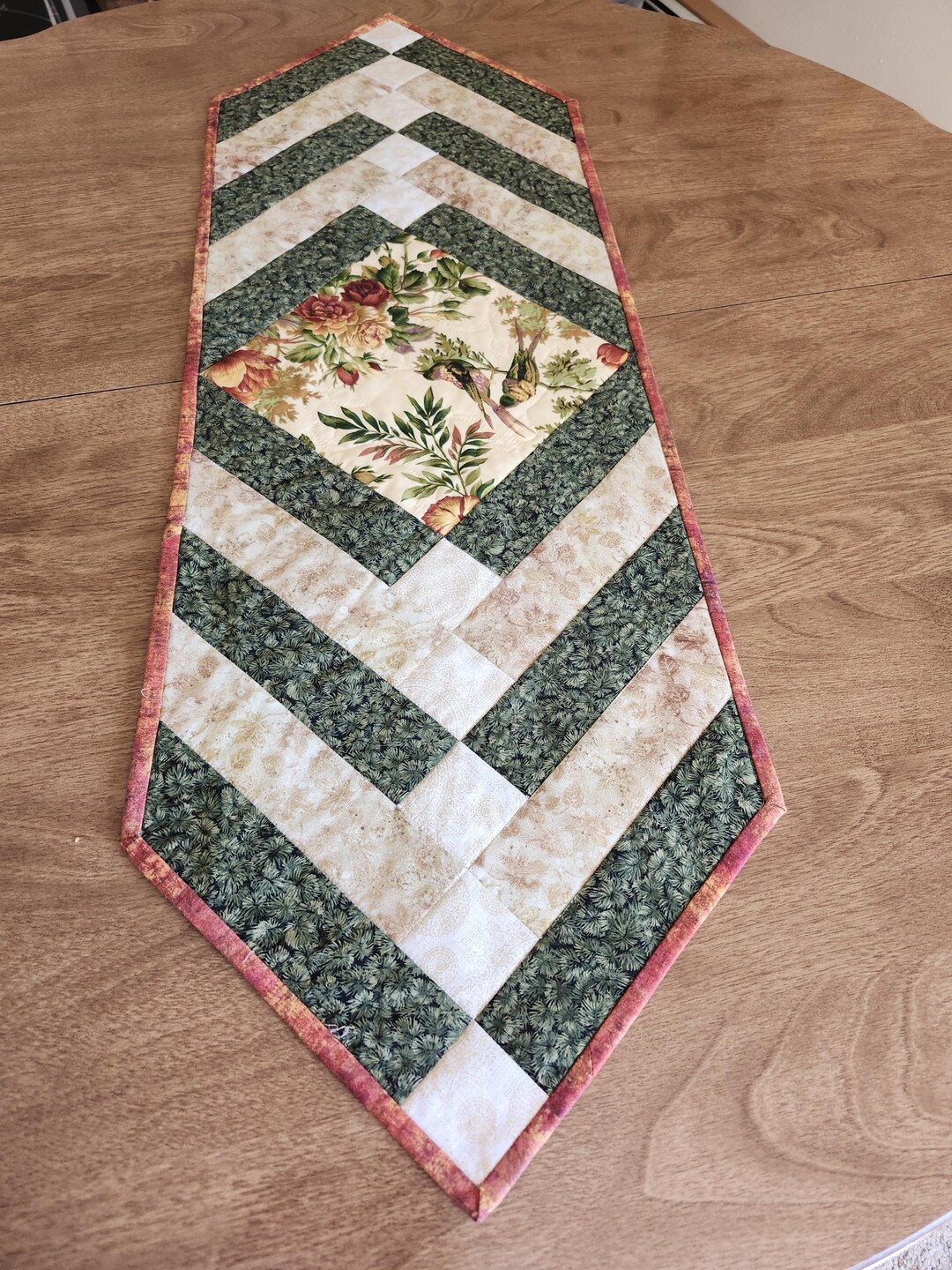 Green and Beige Floral French Braid Quilted Table Runner - Etsy