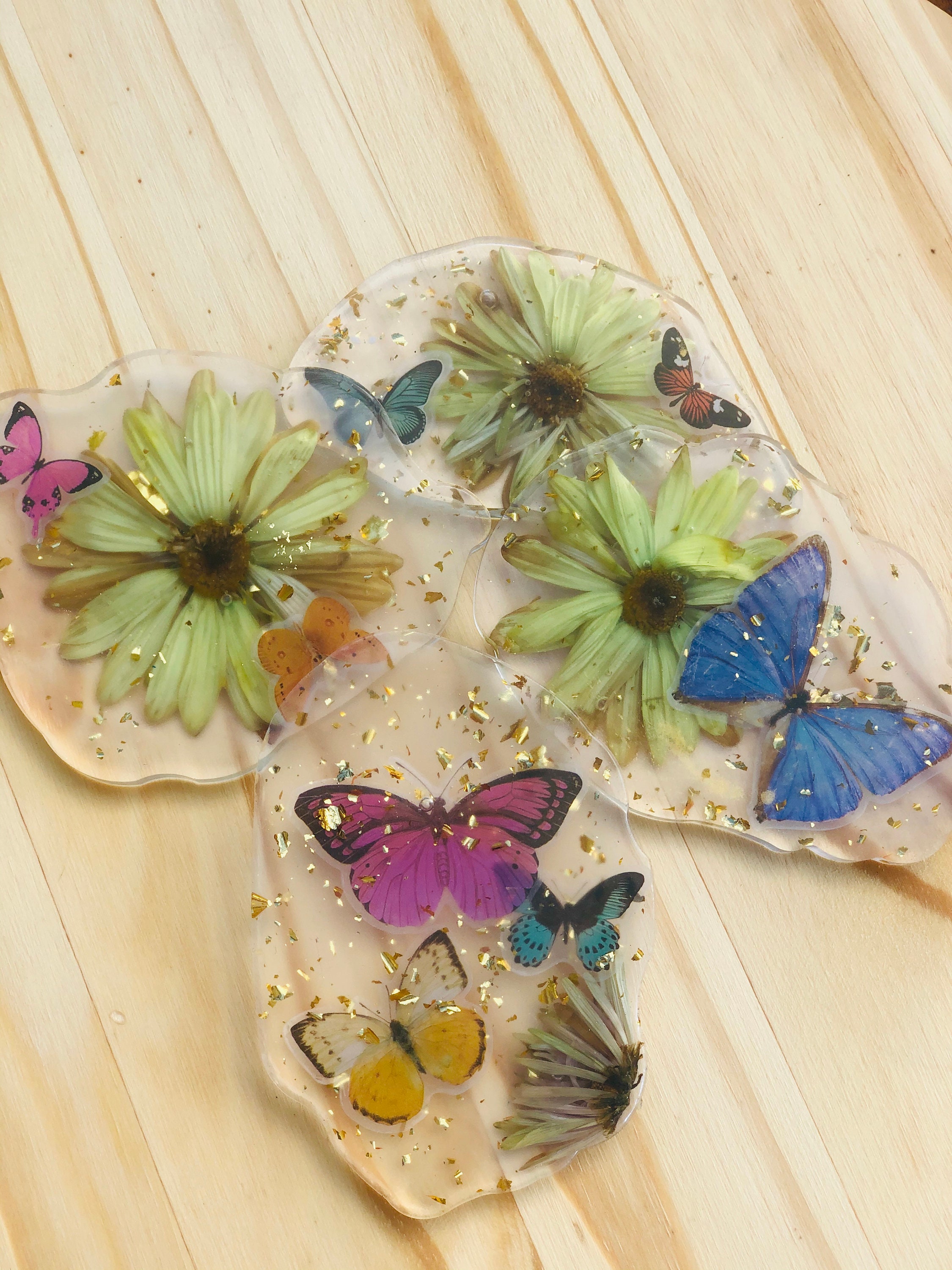 Clear Butterfly Flower Coasters, Geode Coasters, Butterfly Coasters ...