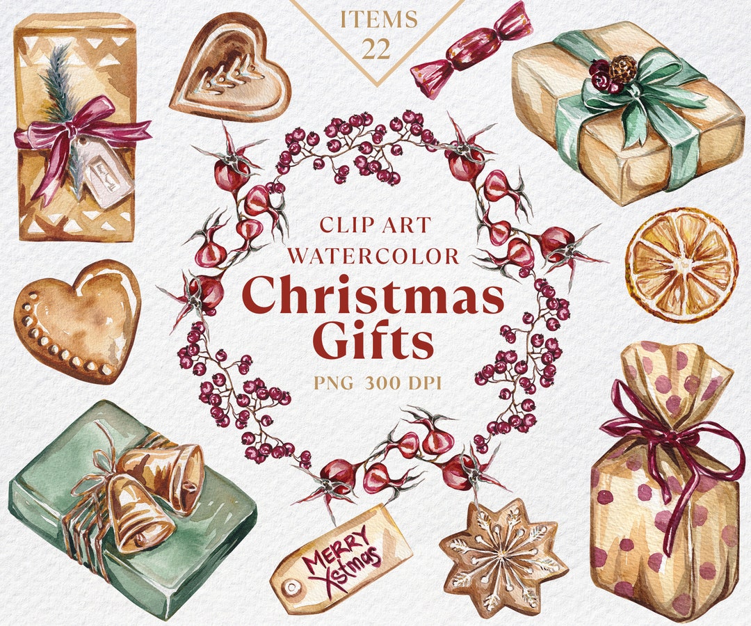 Christmas Gifts Watercolor Clipart | Watercolor Winter Clipart ...