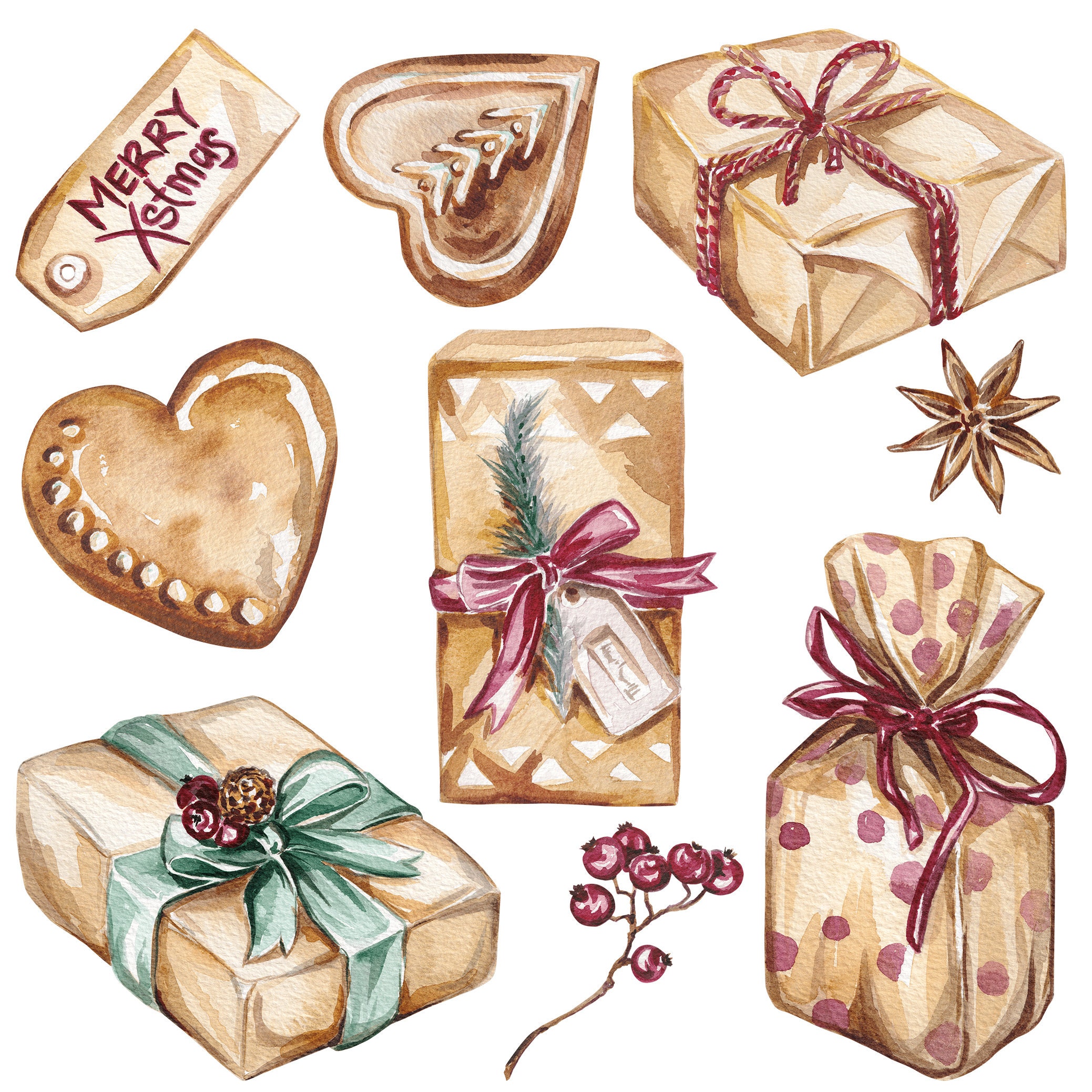 Christmas Gifts Watercolor Clipart | Watercolor Winter Clipart ...