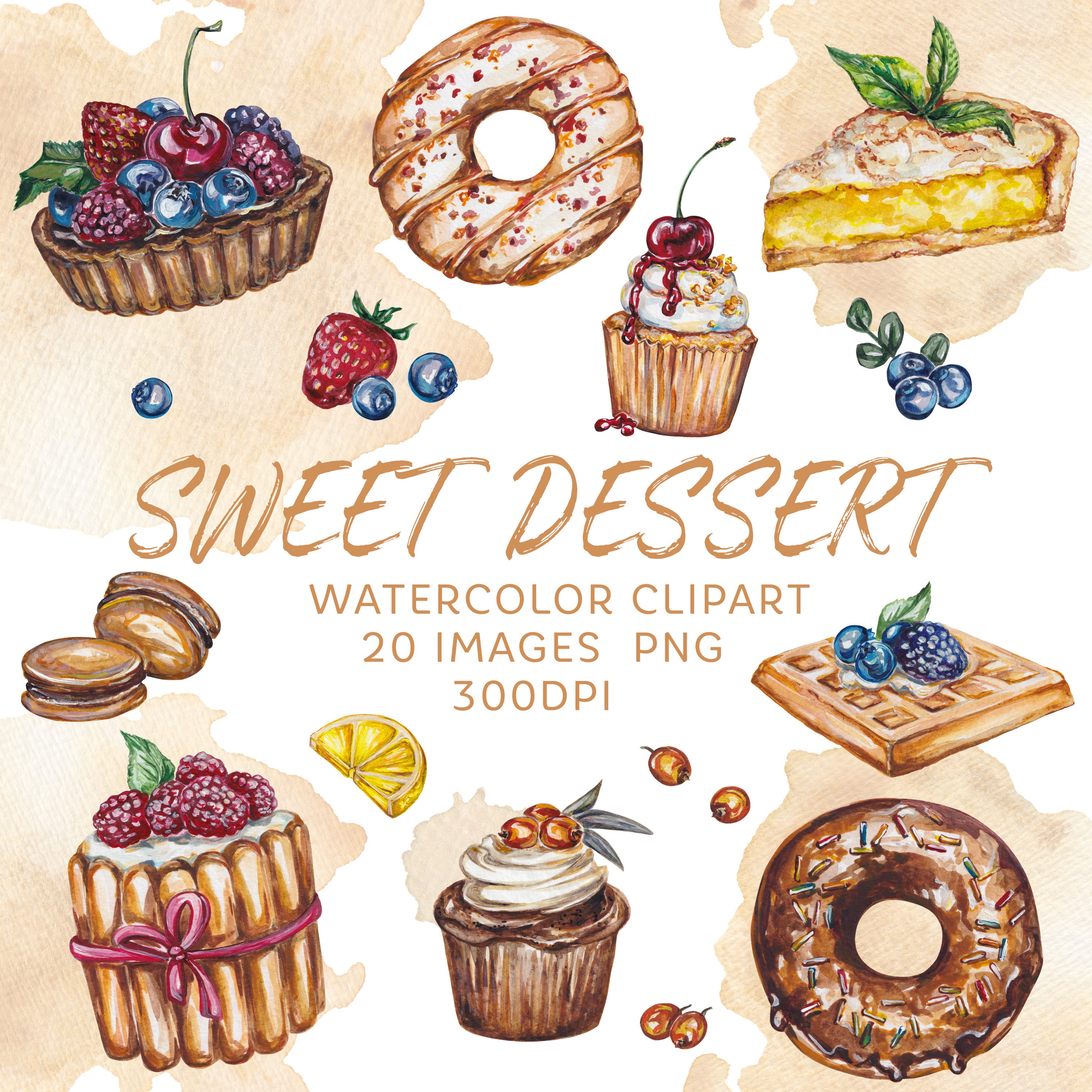 Sweet Desserts Watercolor Clipart | Watercolor Sweets | Watercolor Cake ...
