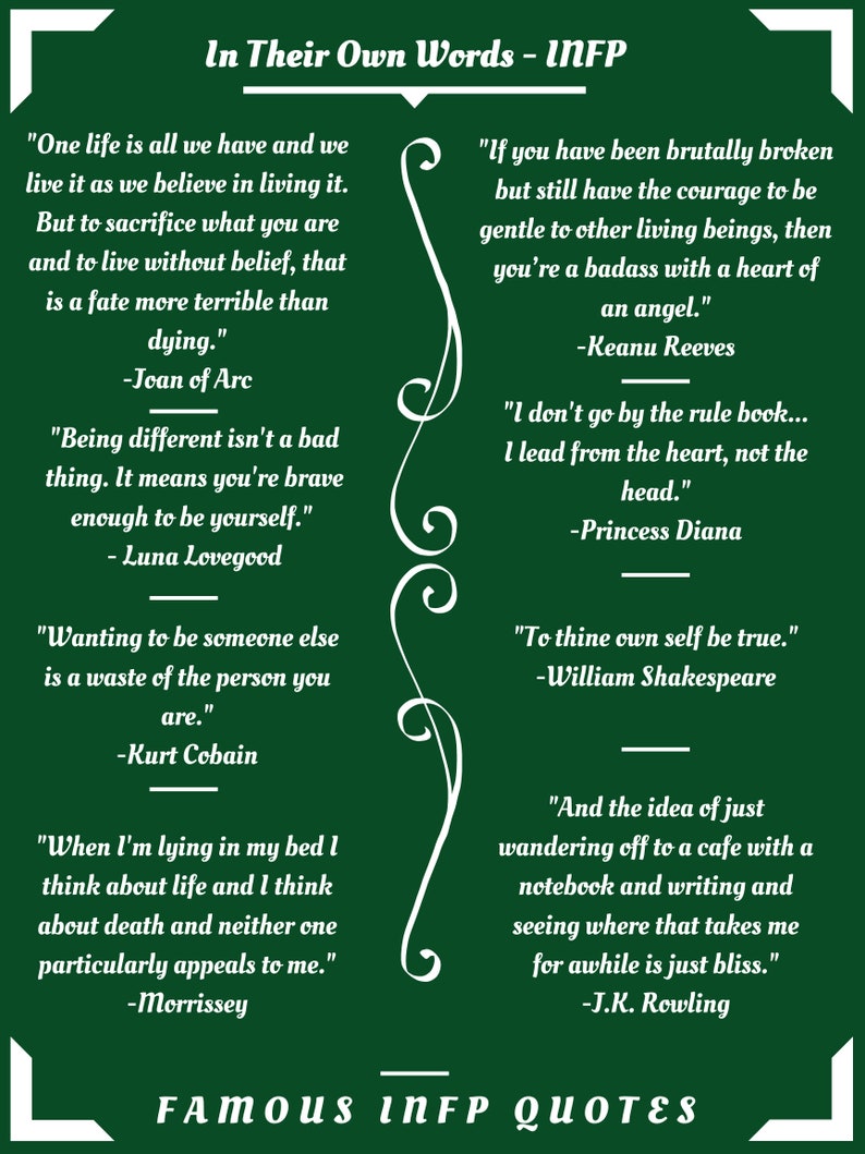 INFP Quotes From Famous Infps - MBTI Wall Poster - Etsy