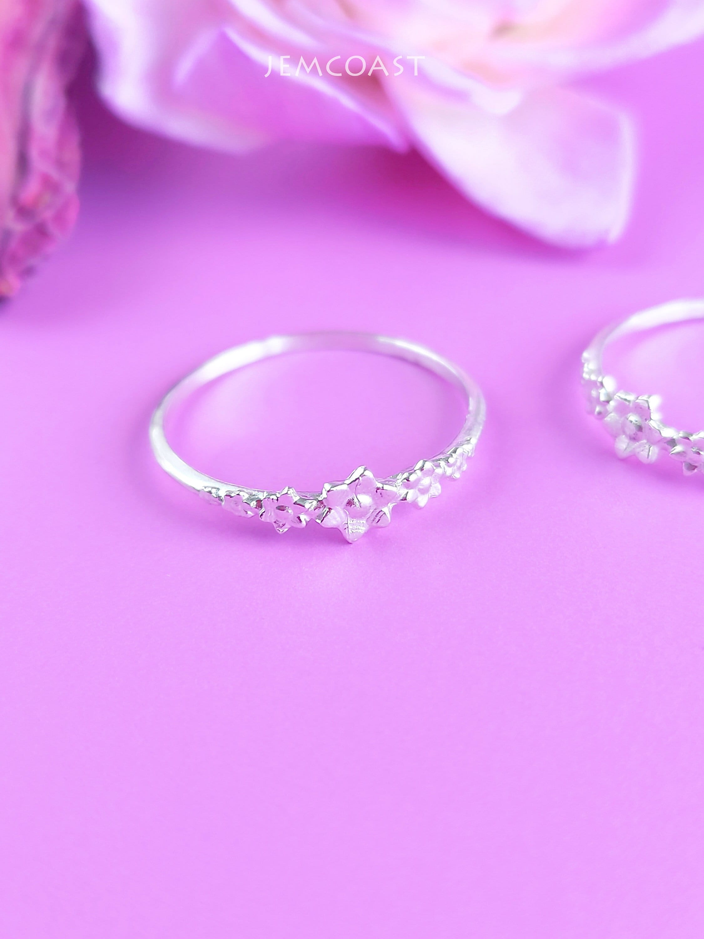 Birth FLOWER DAINTY RING Very Thin Sterling Silver Ring Band Stackable ...