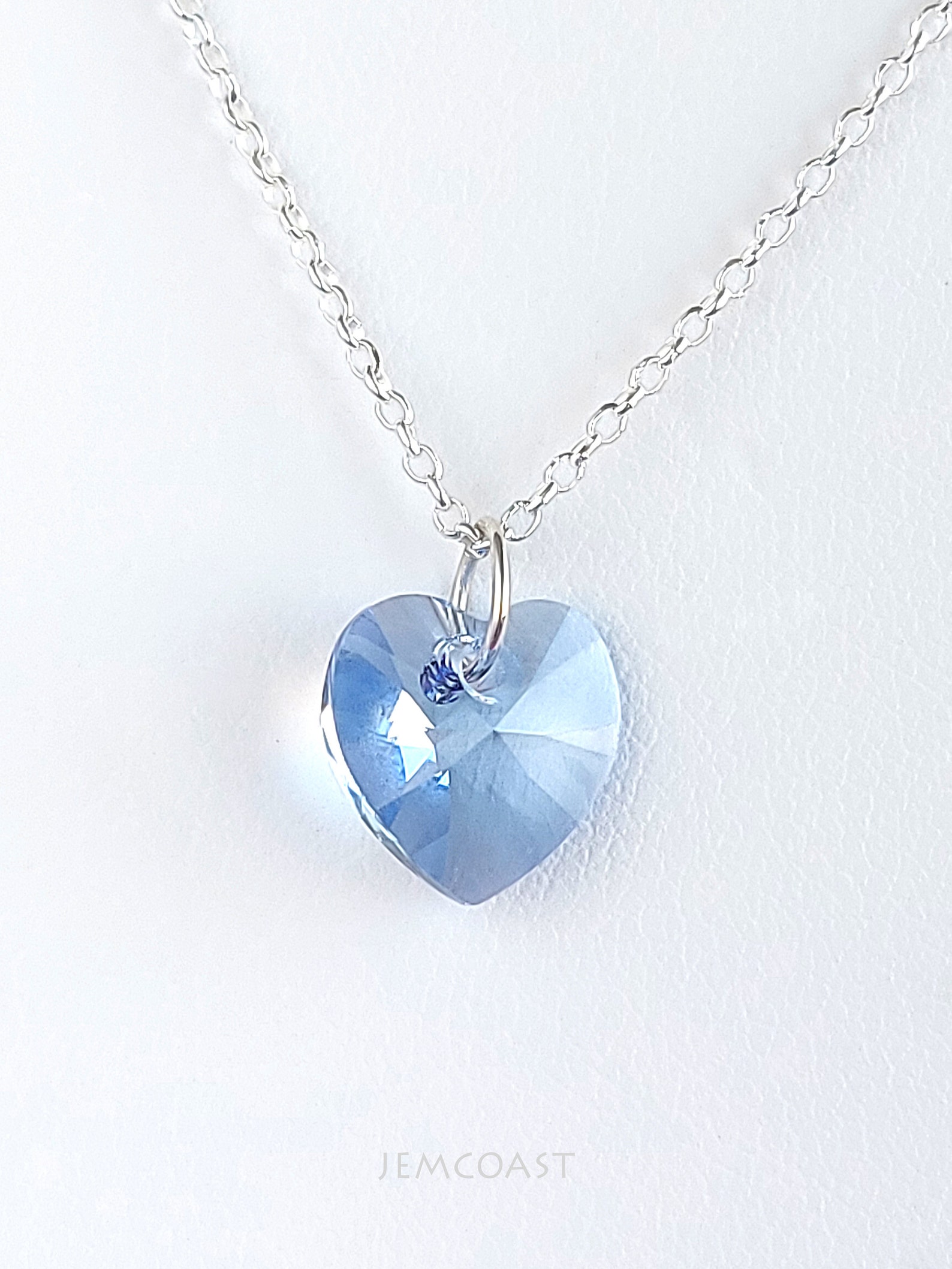 Sapphire Light Blue CRYSTAL HEART PENDANT Dainty Minimalist Necklace ...