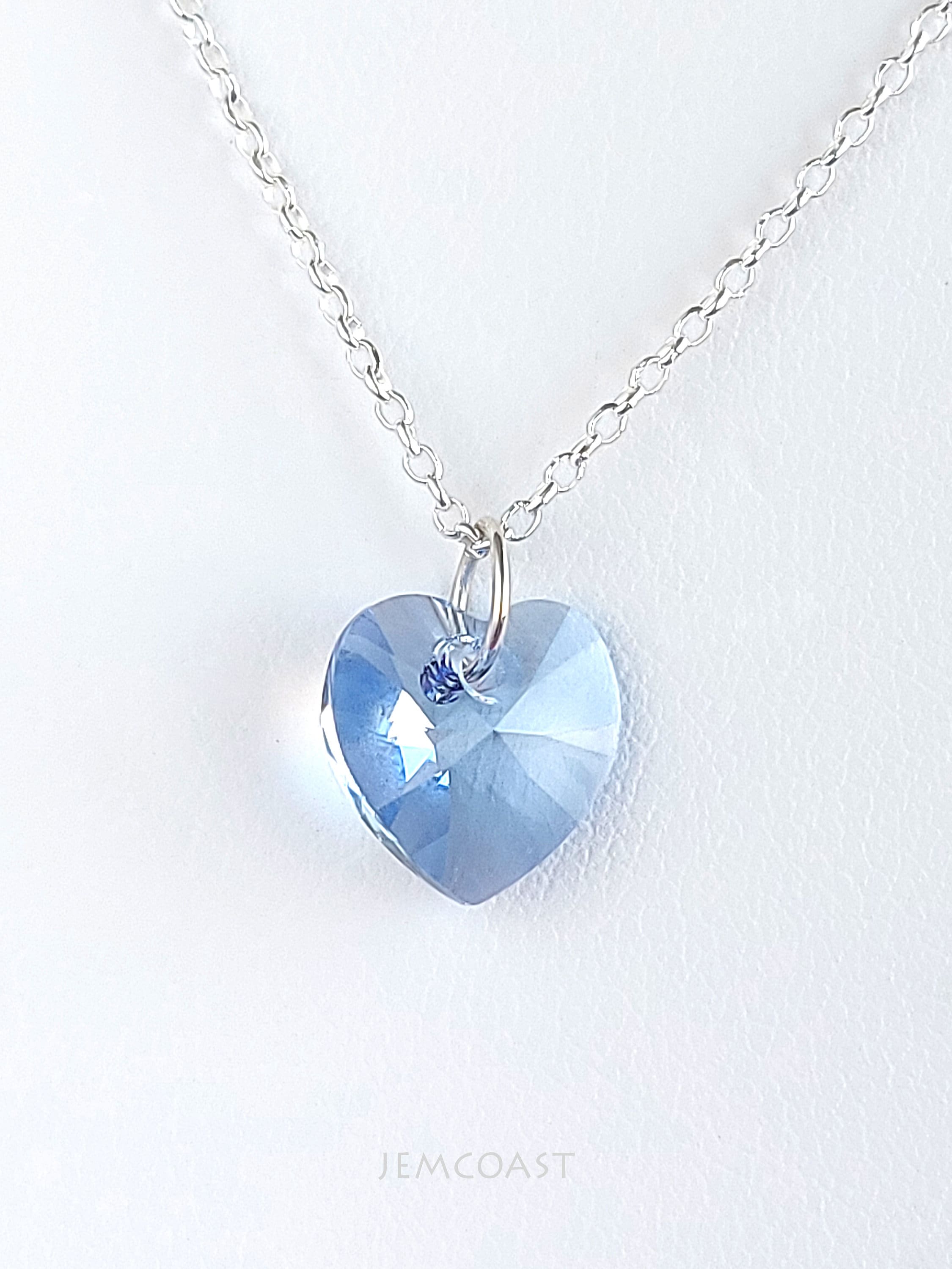 Sapphire Light Blue CRYSTAL HEART PENDANT Dainty Minimalist Necklace ...