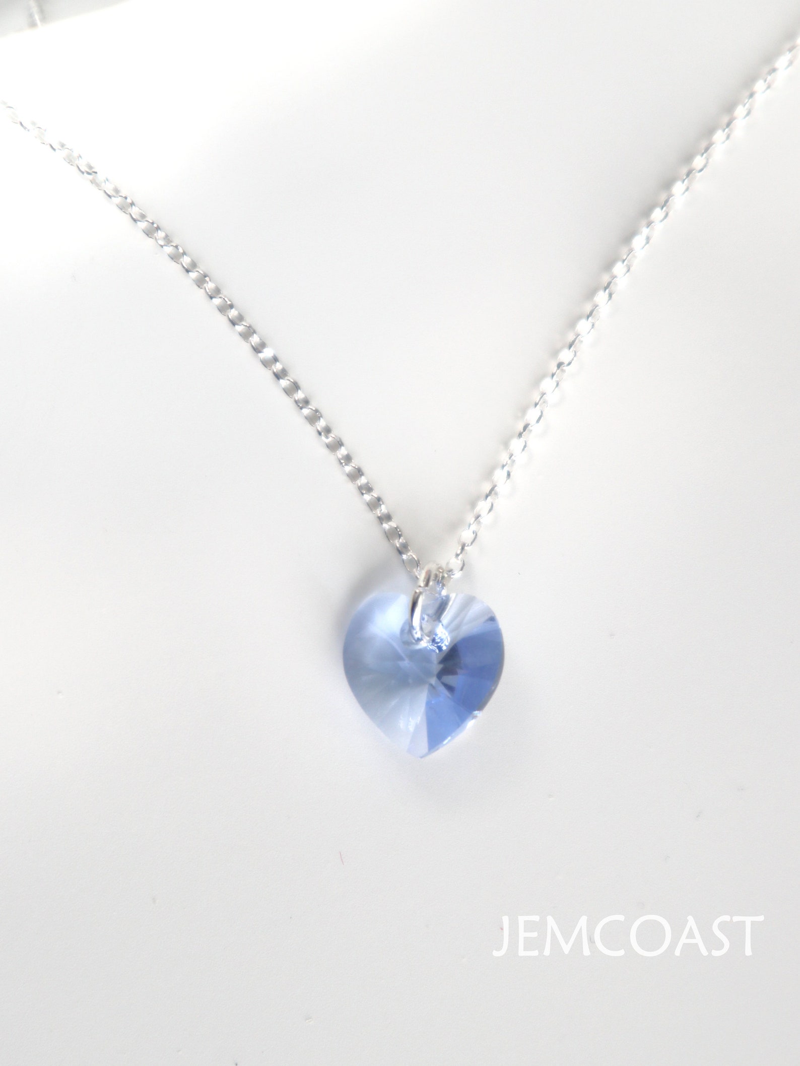 Sapphire Light blue CRYSTAL HEART PENDANT Dainty Necklace | Etsy