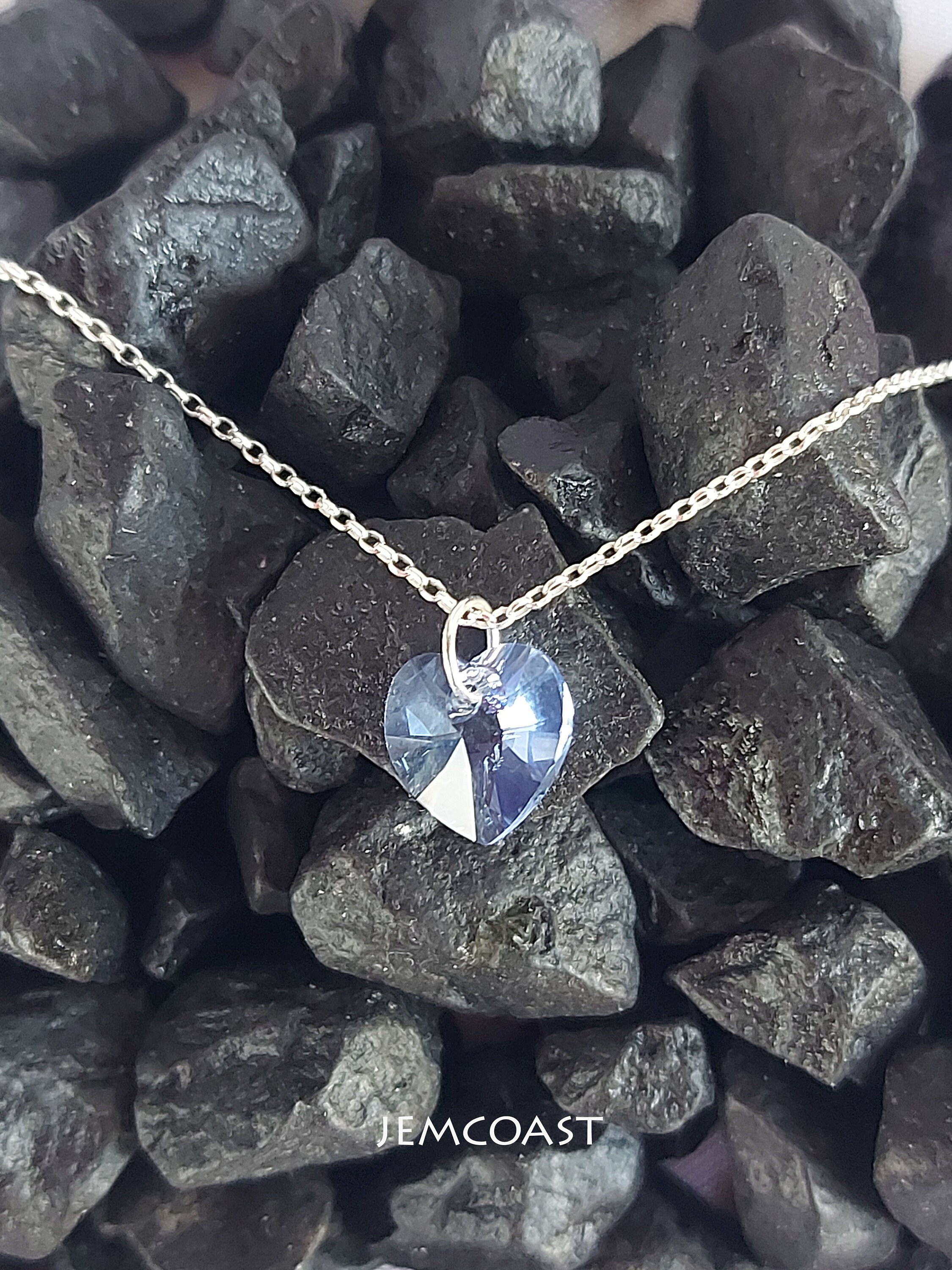 Sapphire Light Blue CRYSTAL HEART PENDANT Dainty Minimalist Necklace ...