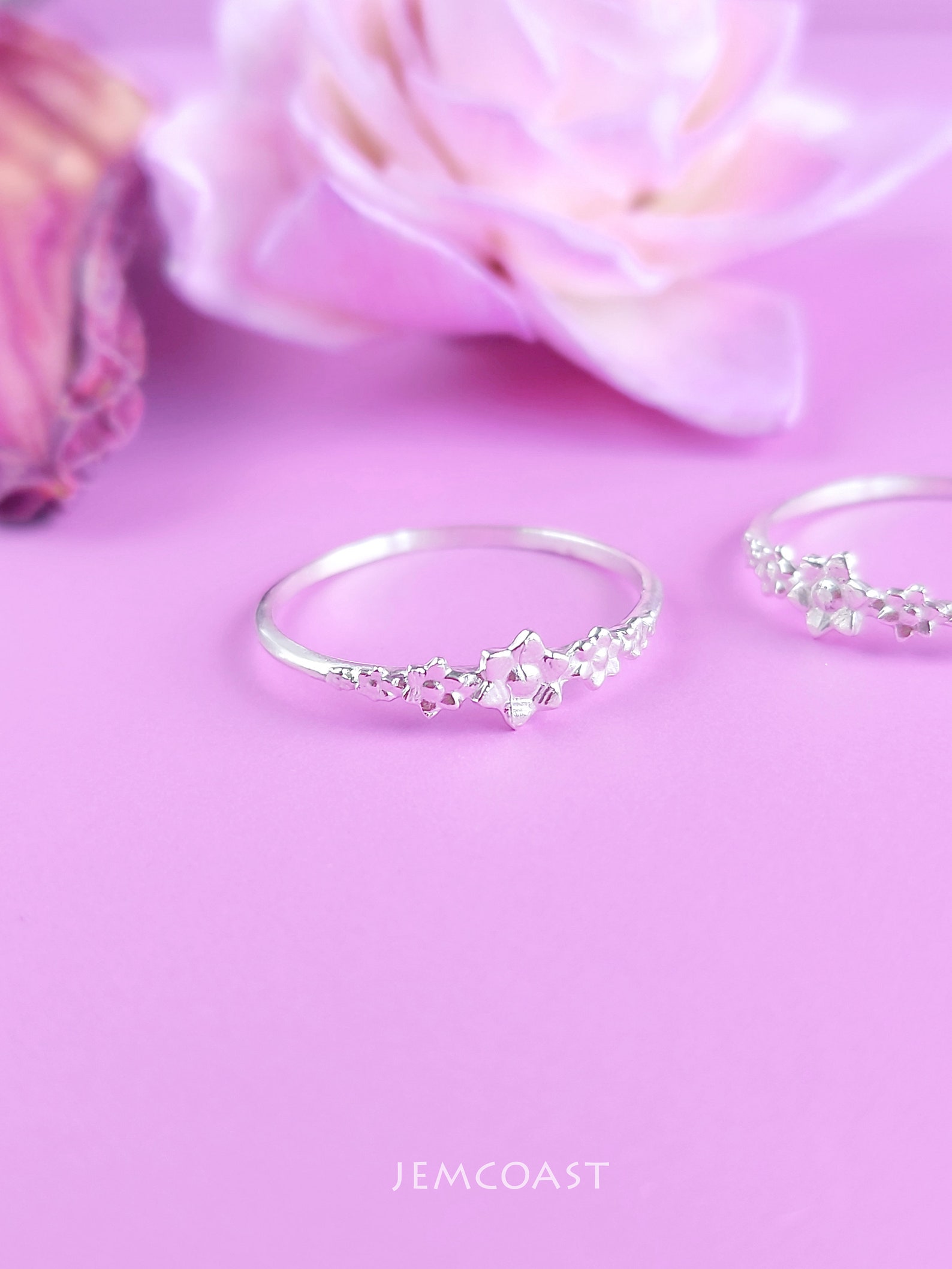 Birth FLOWER DAINTY RING Very Thin Sterling Silver Ring Band Stackable ...