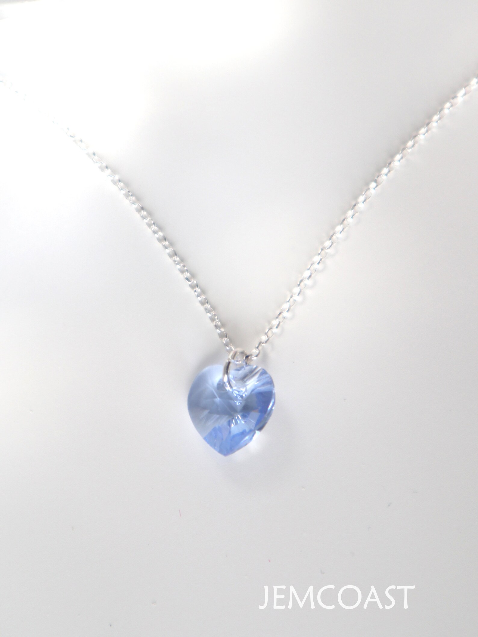 Sapphire Light blue CRYSTAL HEART PENDANT Dainty Necklace | Etsy