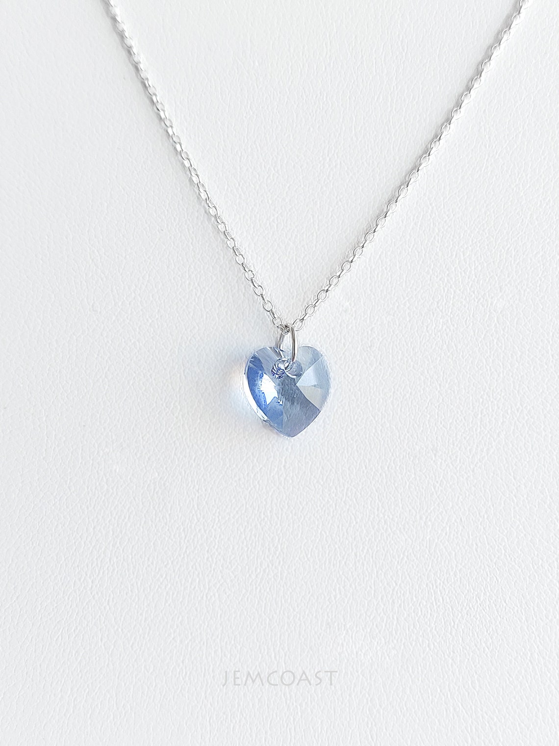 Sapphire Light Blue CRYSTAL HEART PENDANT Dainty Minimalist Necklace ...