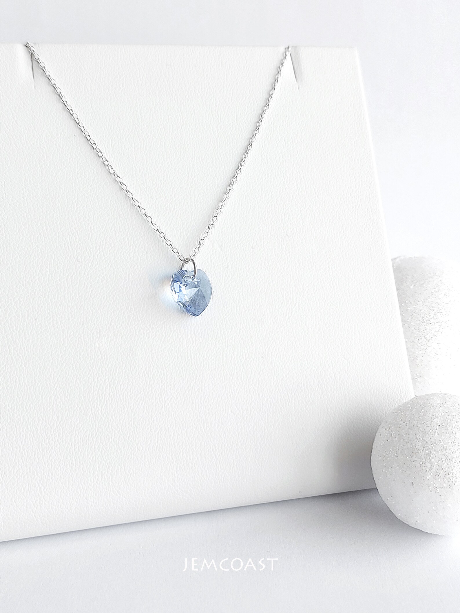 Sapphire Light Blue CRYSTAL HEART PENDANT Dainty Minimalist Necklace ...