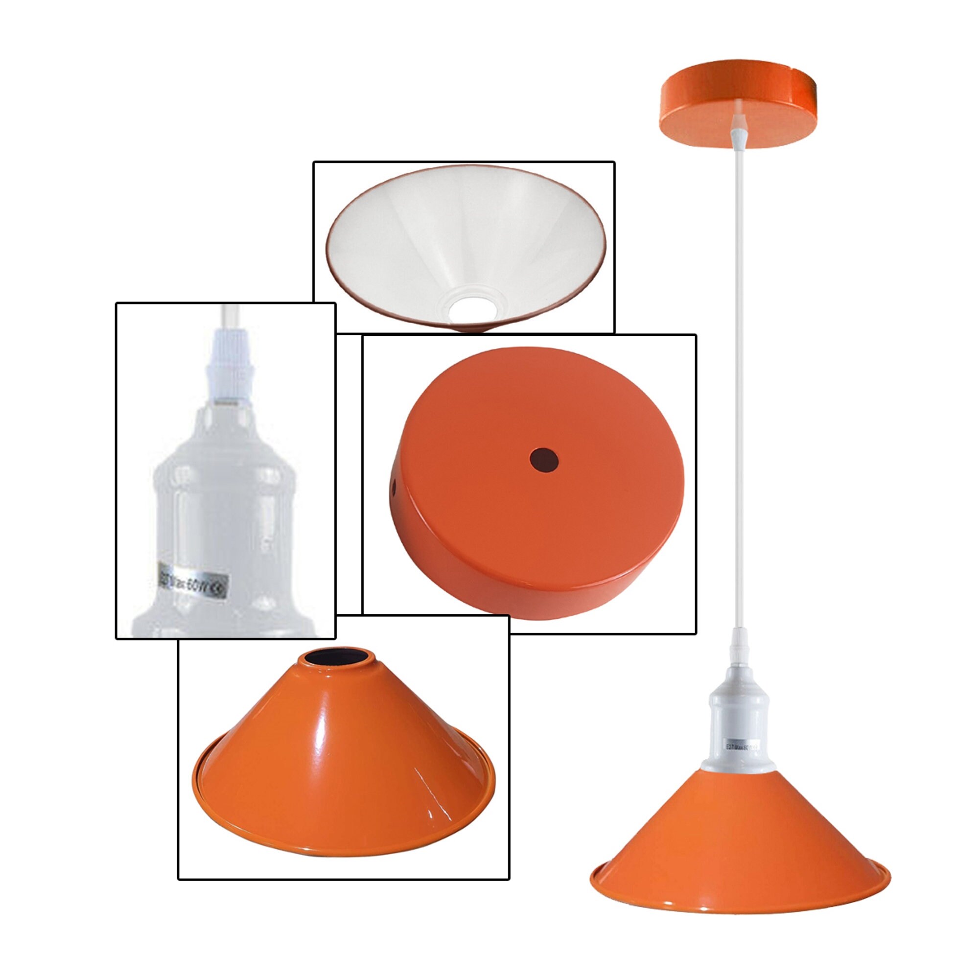 Modern Style 22cm Cone Pendant Light Orange Colour Retro Metal | Etsy