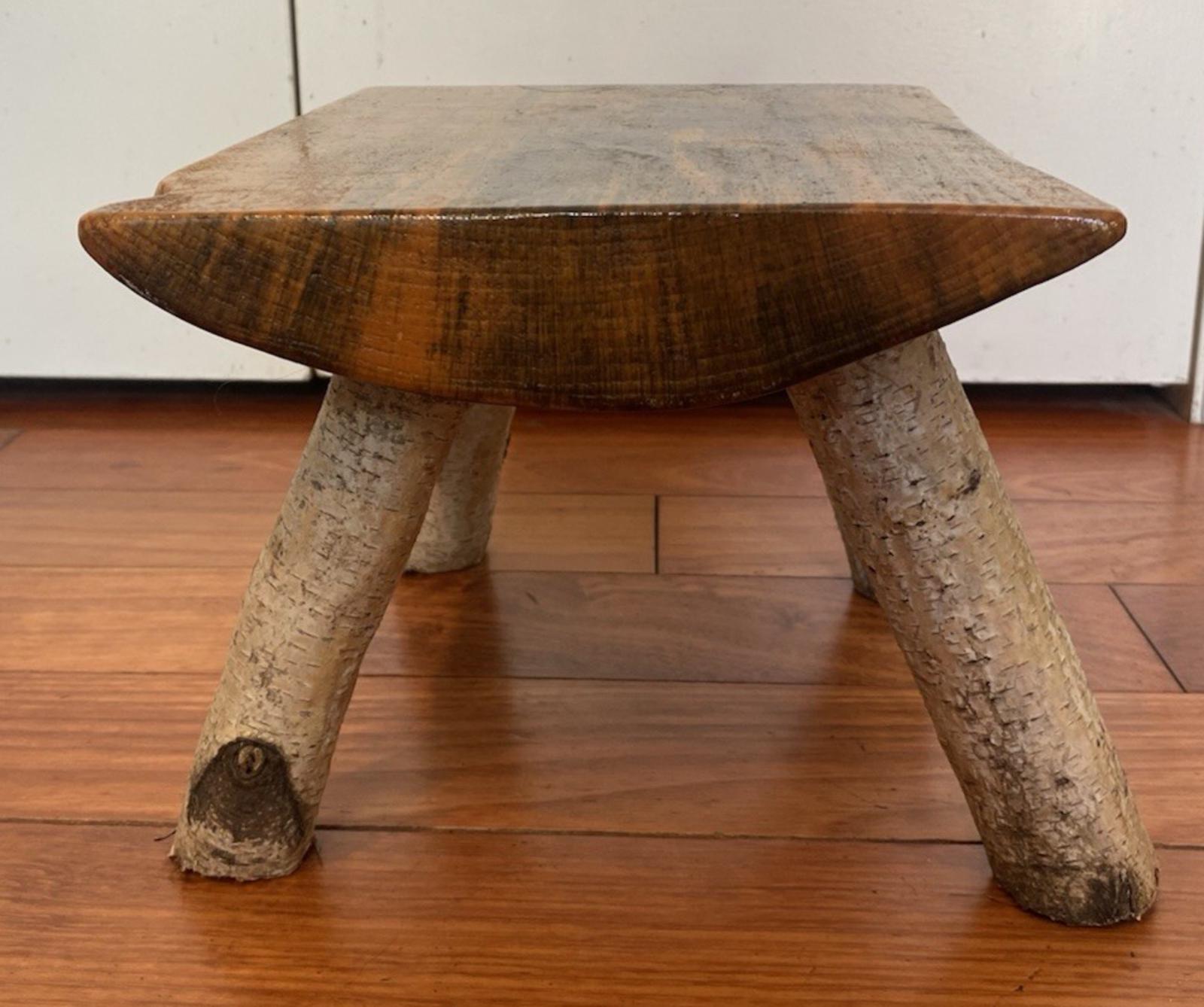 Vtg Foot Stool 7.25" Birch Tree Branch Legs Wood Top Plant Stand Cabin ...