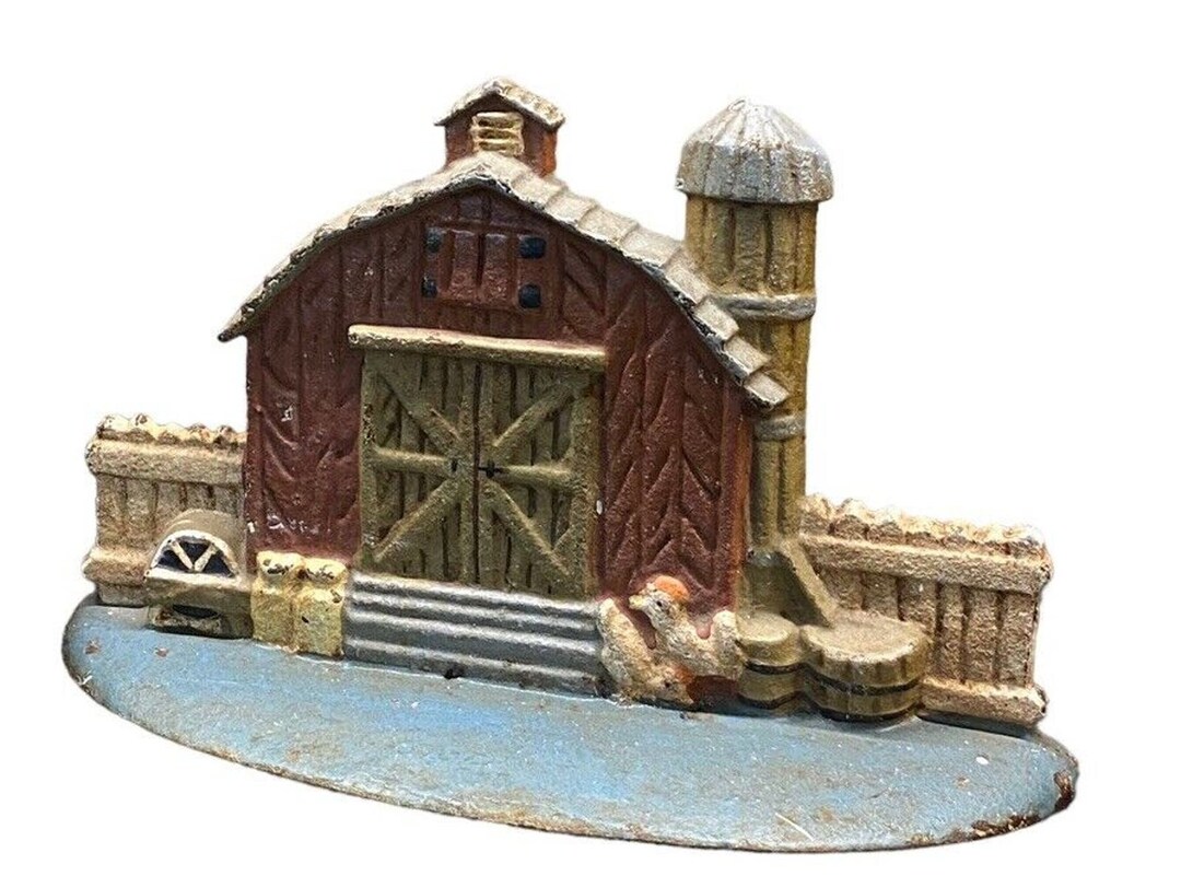 Vintage Cast Iron Door Stop Rustic Country Barn Barnyard Picket Fence ...